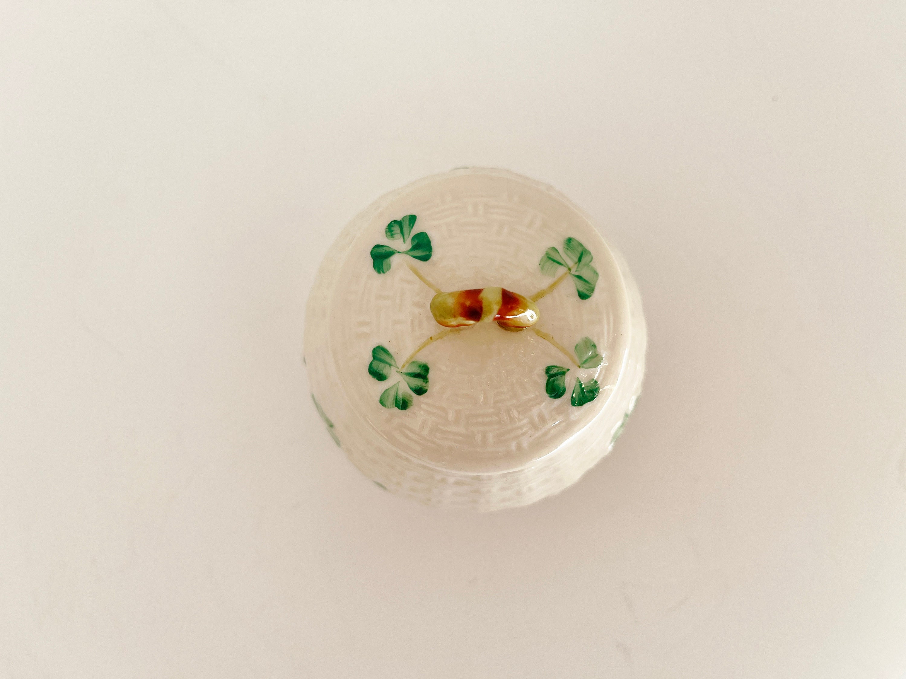 Belleek Jar, Shamrock Jar, Belleek Basketweave, Shamrock Container ...