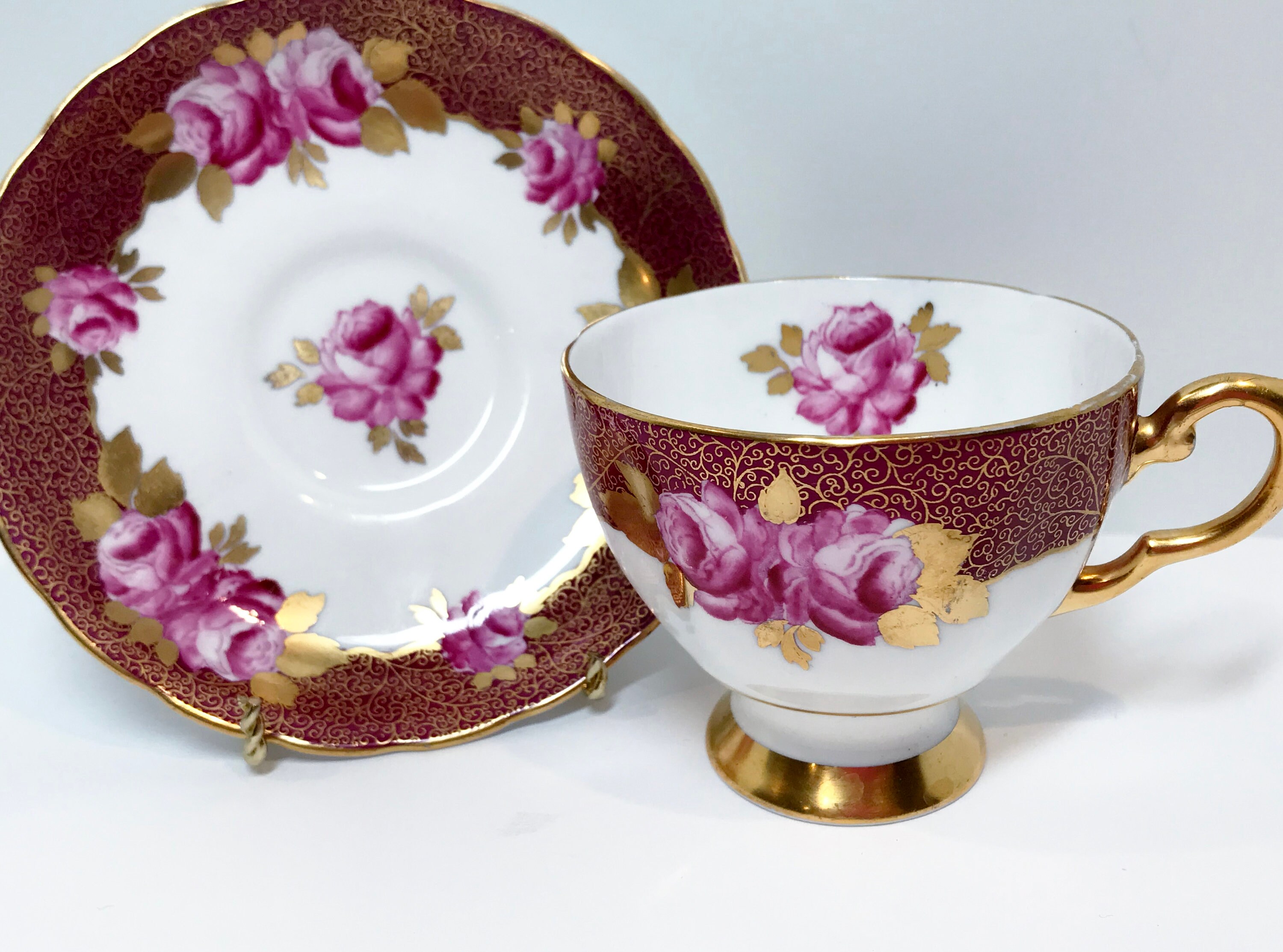 Tuscan Tea Cup, Pink Rose Tea Cups, Hand Painted Teacups, Antique ...