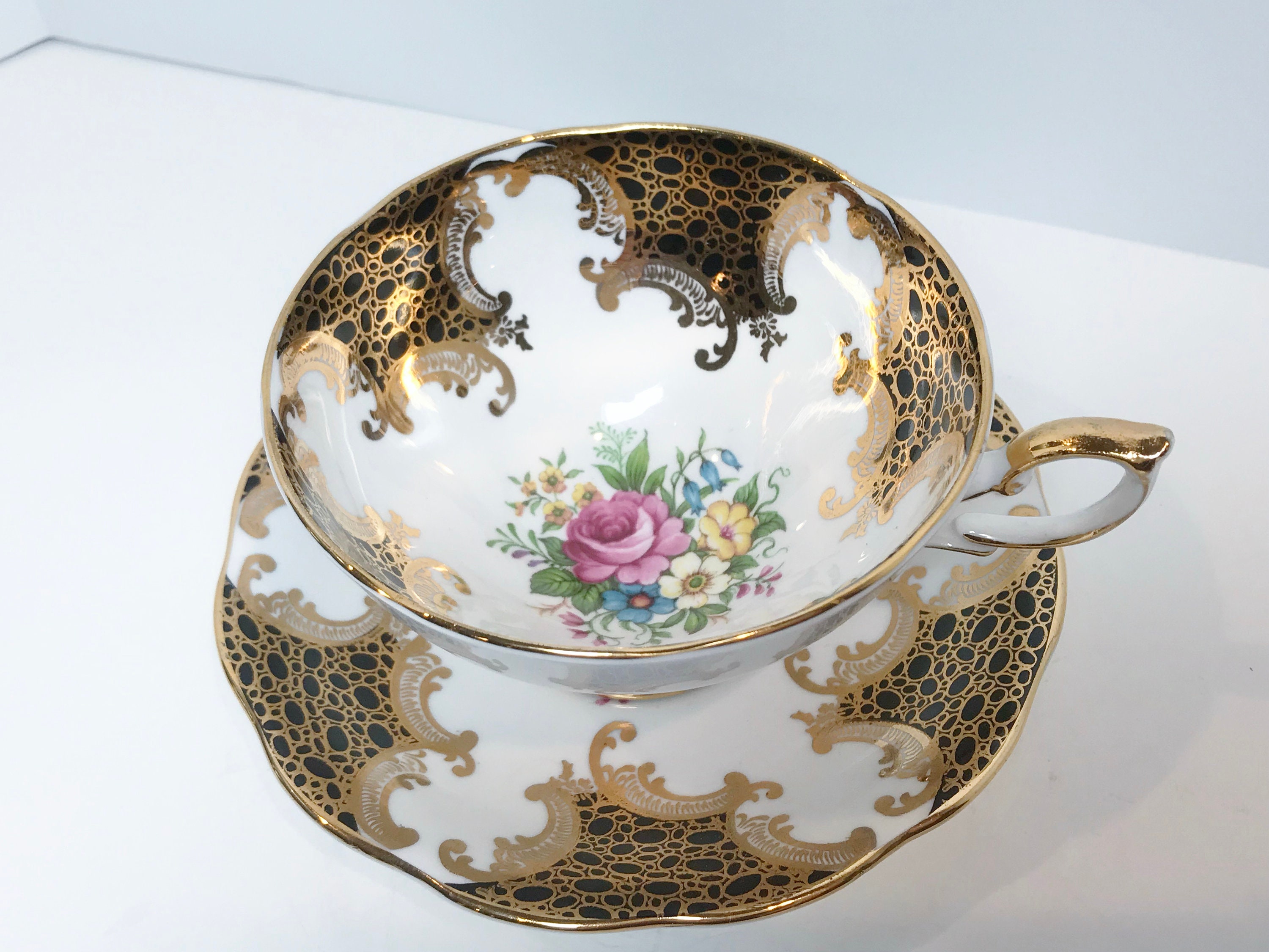 Royal Standard Tea Cup and Saucer, Black Gold Cups, Vintage Tea Cups ...