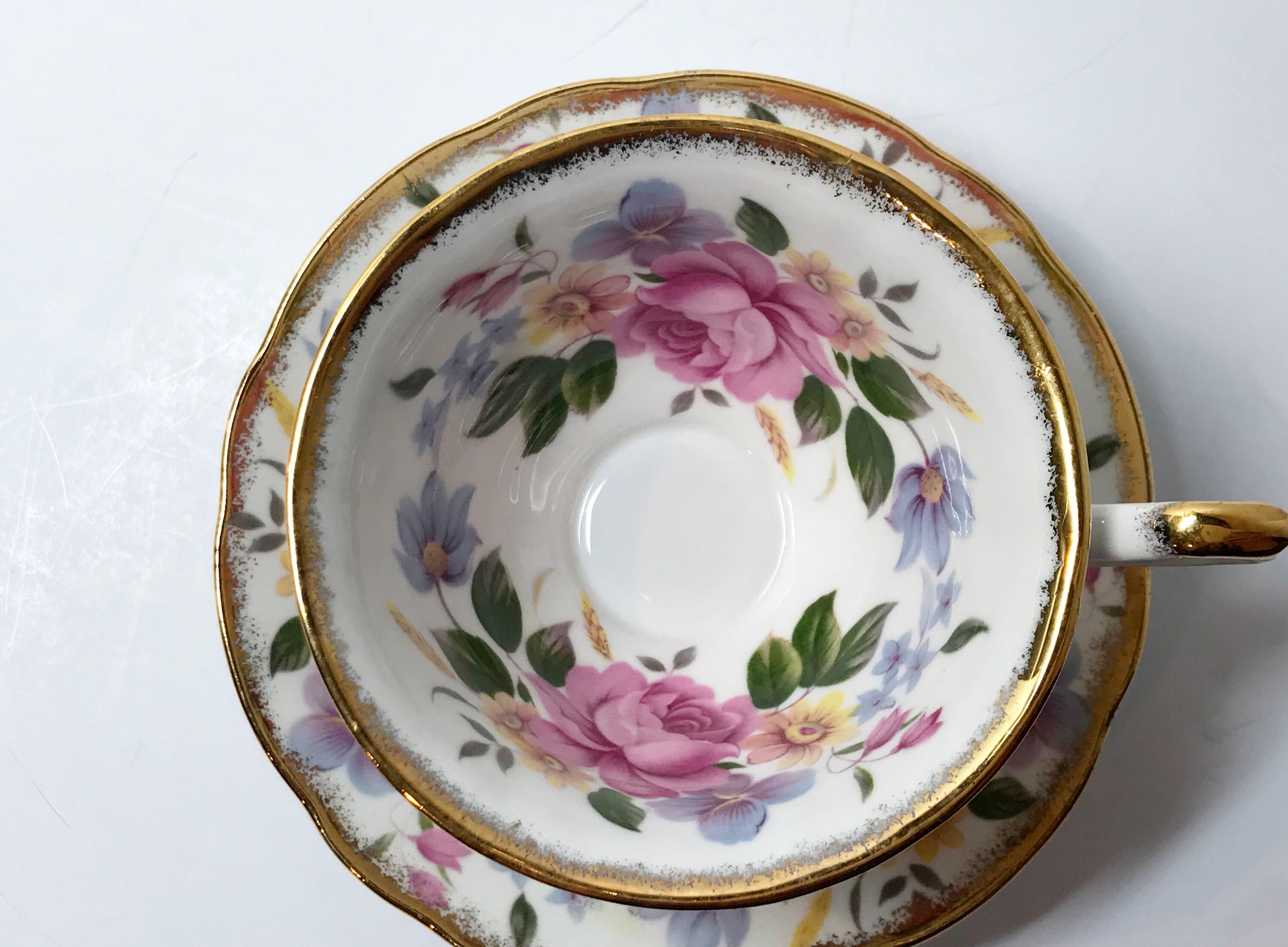 Crown Tea Cup and Saucer, English Bone China Cups, Floral Teacups ...