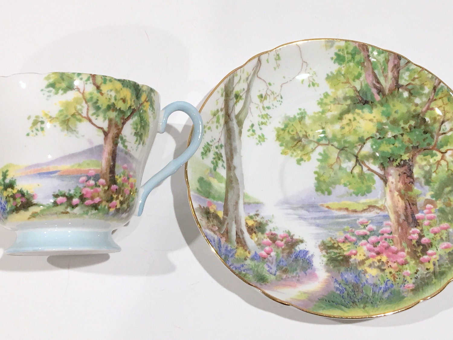 Reserved for M, Shelley Woodlands Pattern, Shelley Teacup and Saucer ...