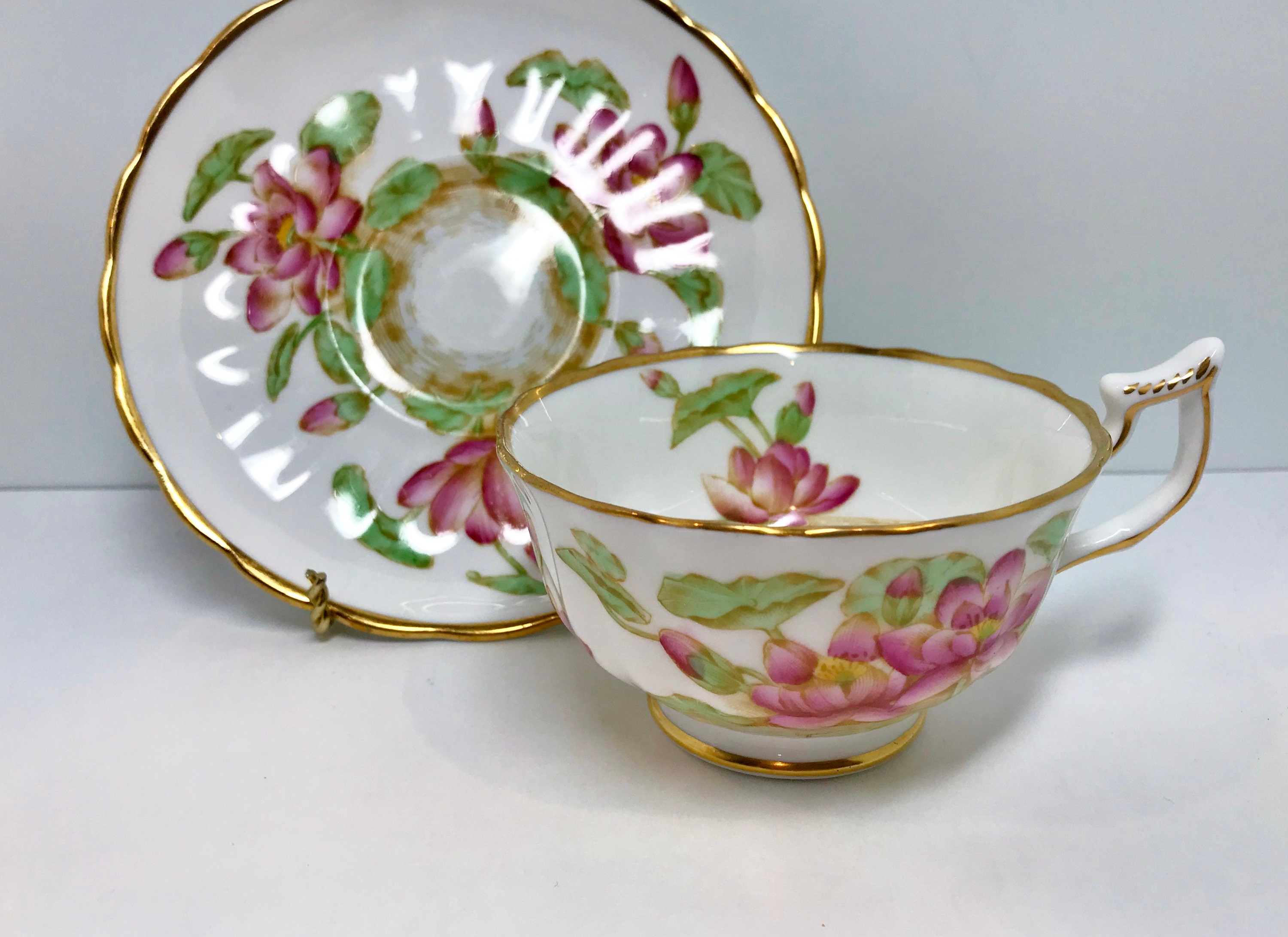 Hand Painted Royal Chelsea Tea Cup and Saucer, Water Lily Teacup ...