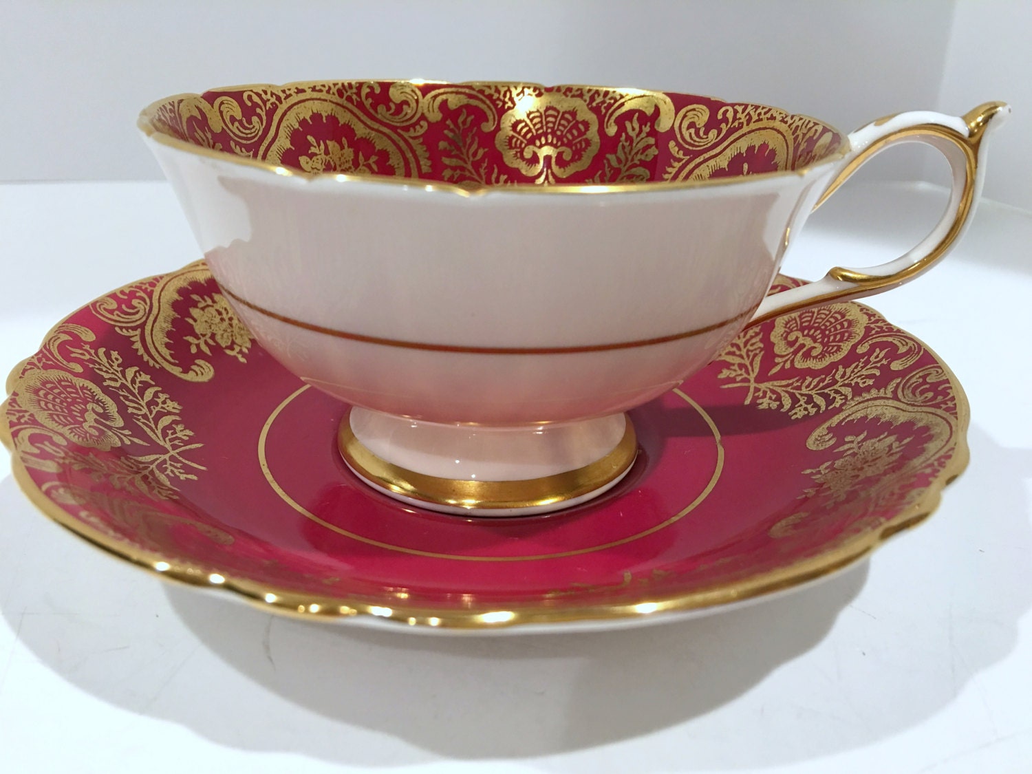 Raspberry Red Paragon Bone China Teacup and Saucer, Paragon Cups ...