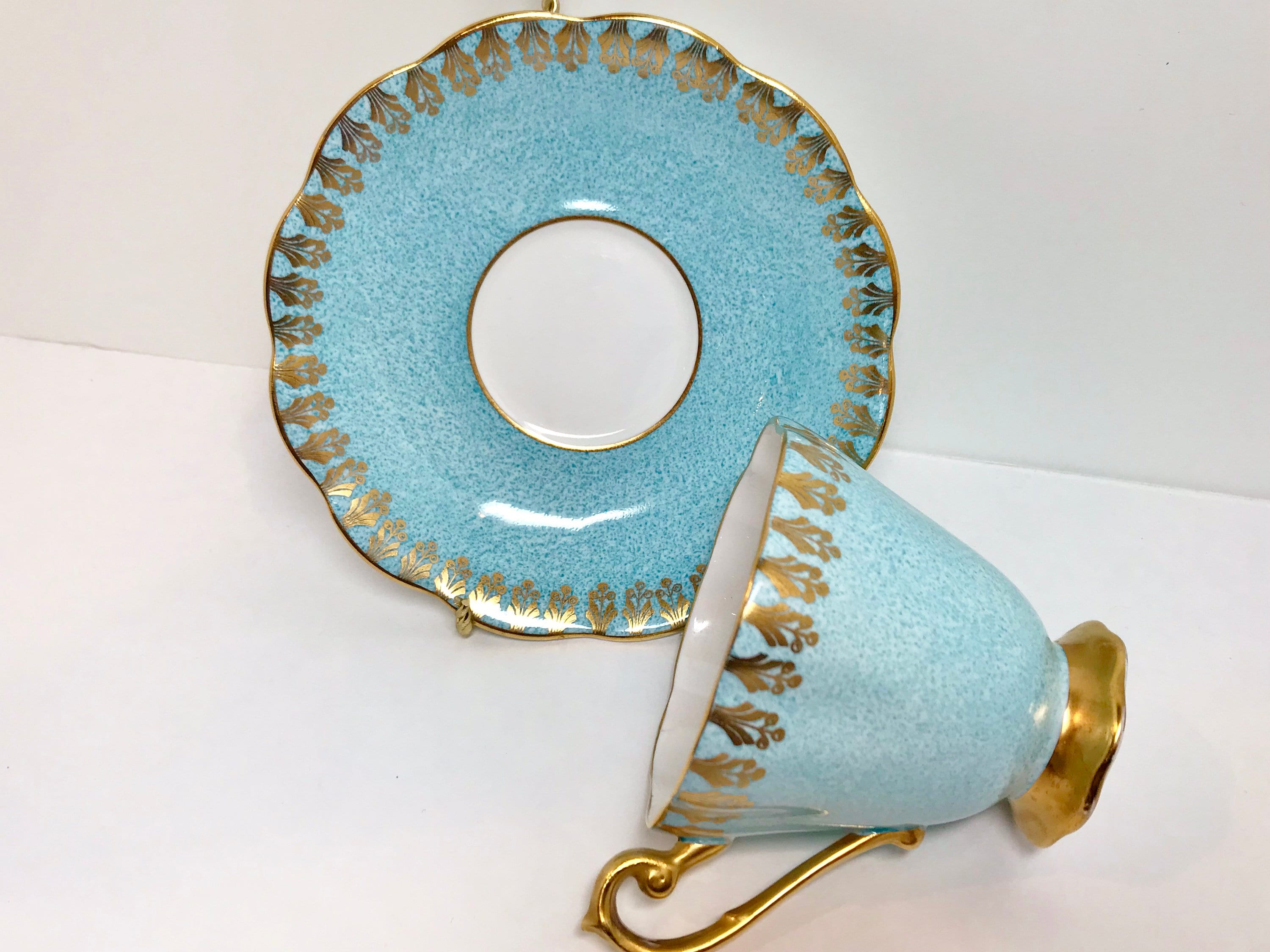 Royal Standard Tea Cup and Saucer, Aqua Gold Cups, Antique Teacups ...