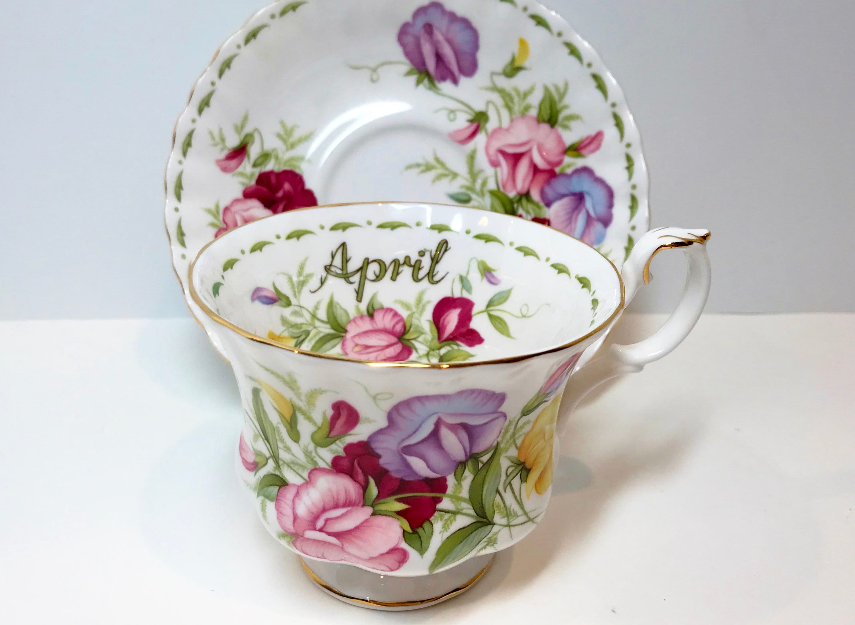 Royal Albert Tea Cup and Saucer, April Birthday Cup, Sweet Pea Tea Cups ...