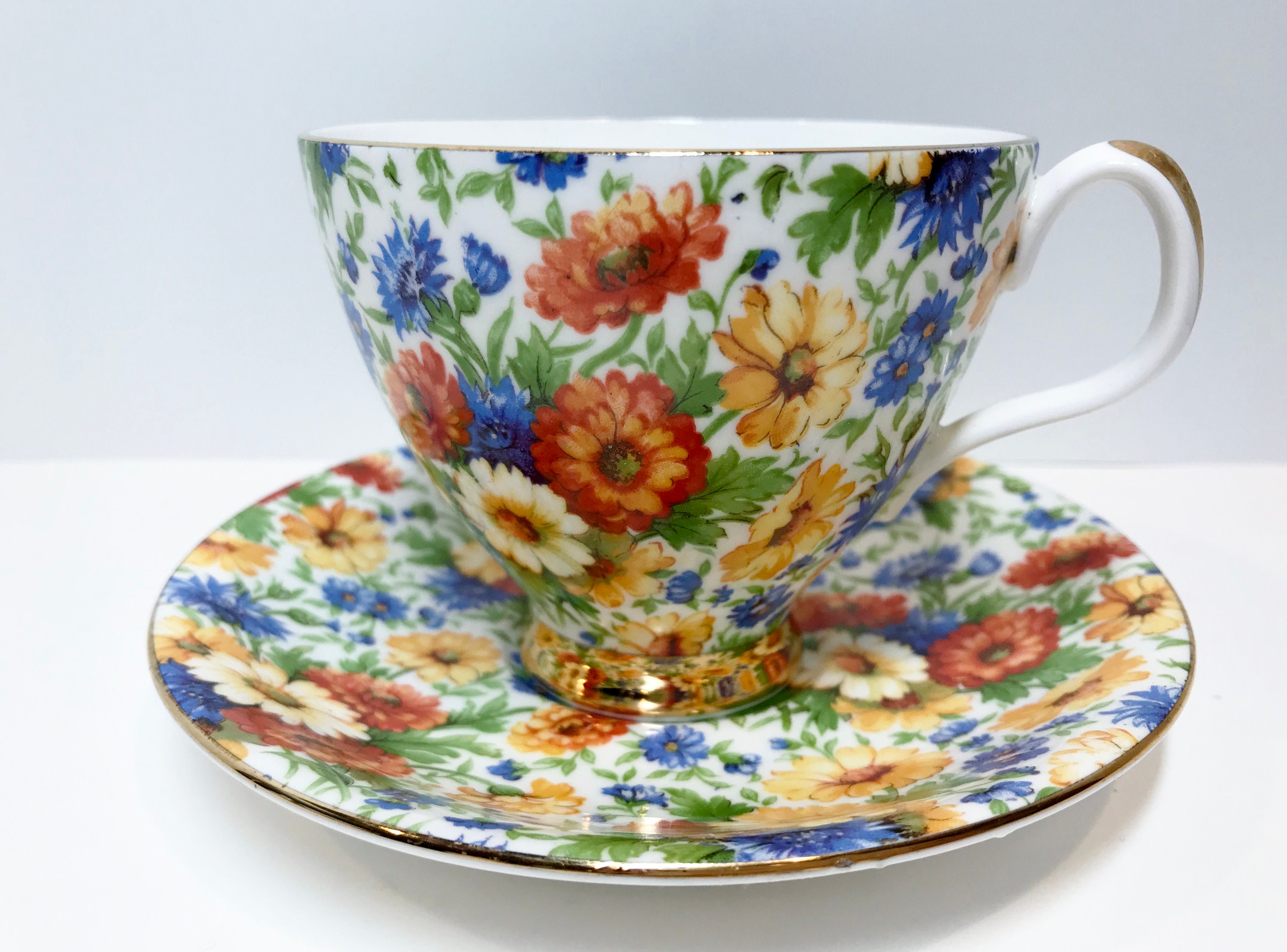 Imperial Tea Cup and Saucer, Floral Tea Cup, English Bone China Cups ...