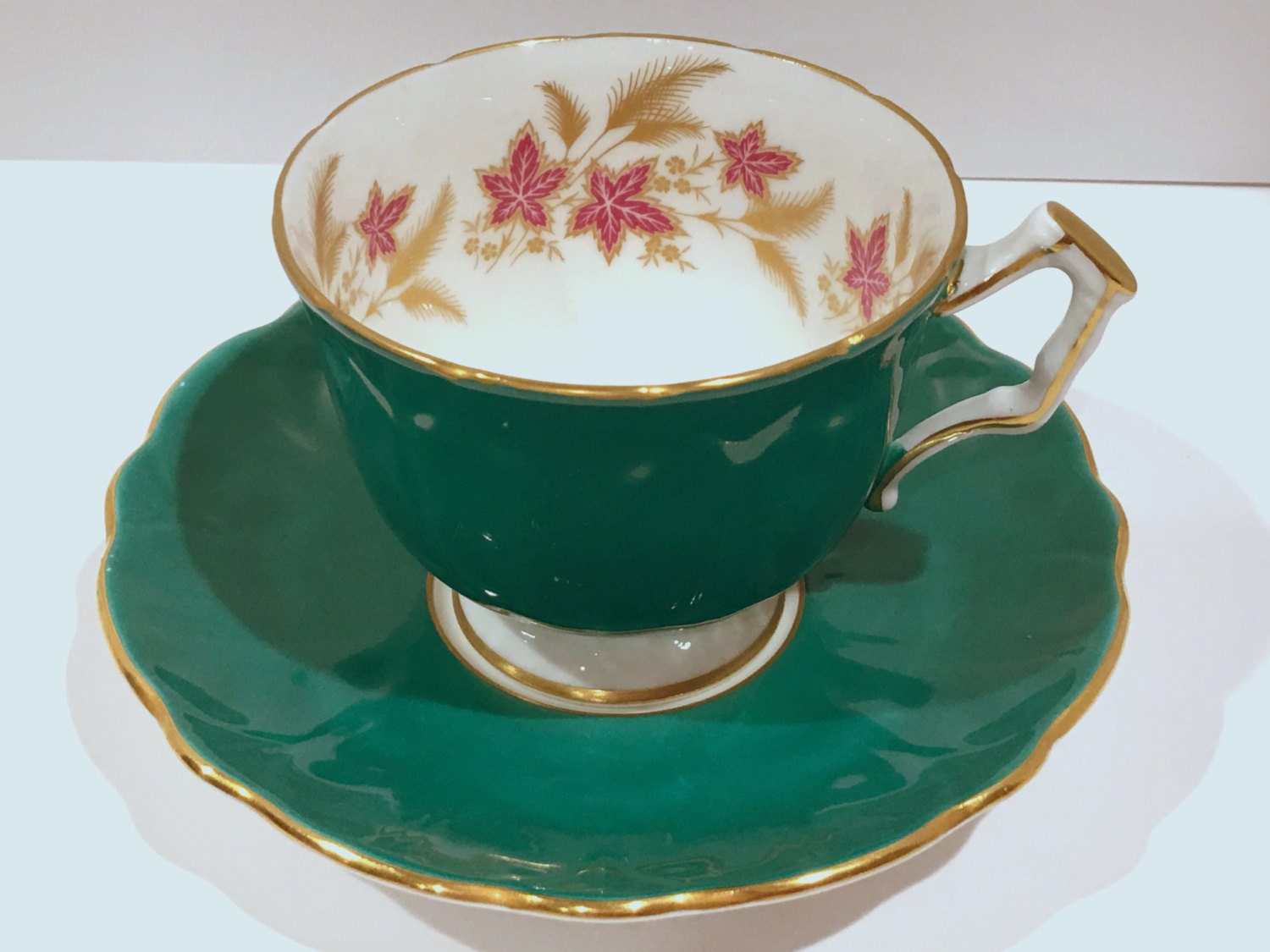 Emerald Aynsley Tea Cup and Saucer, Green Cups, Tea Set, Antique ...