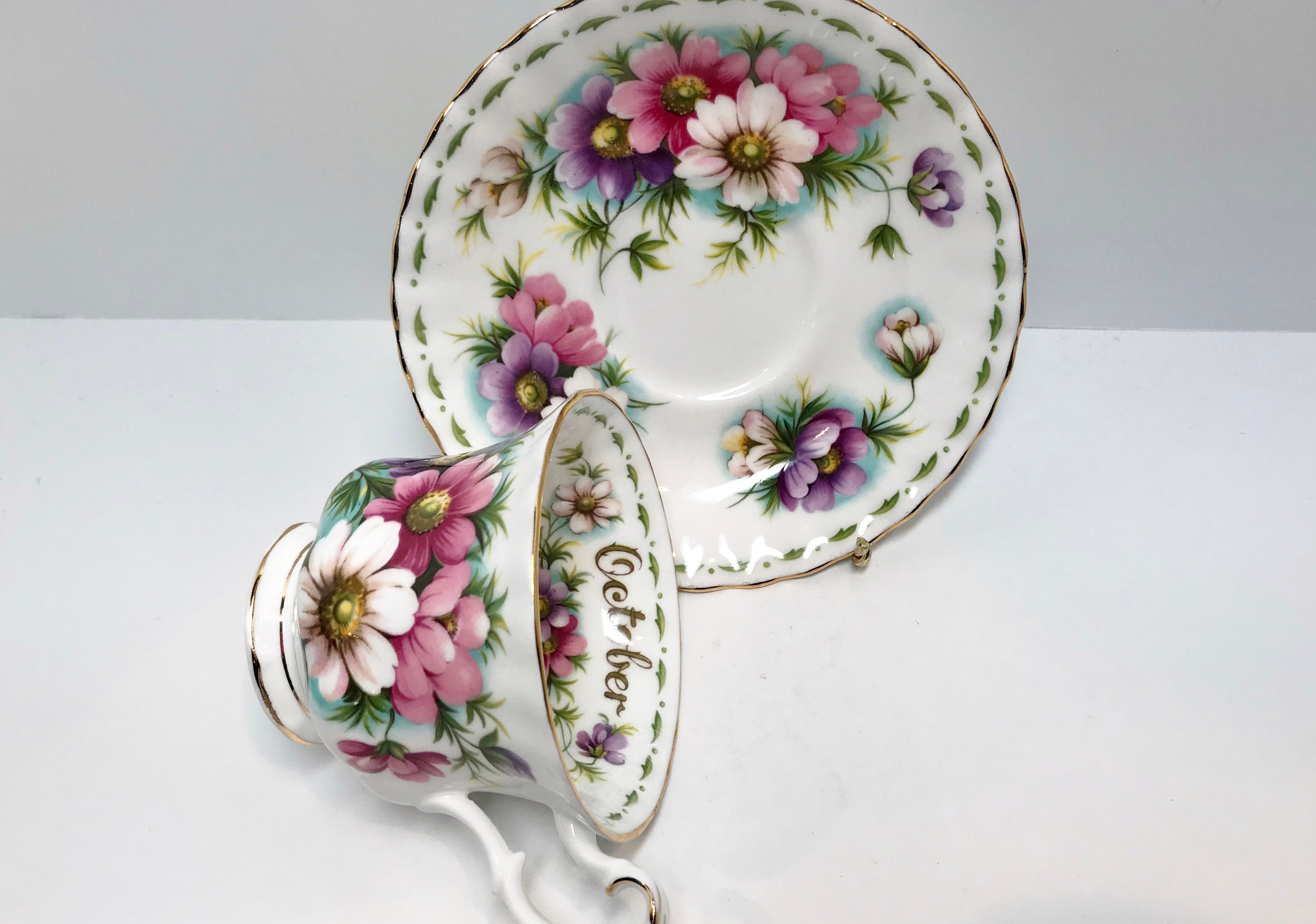 Cosmos October Birthday Cup, Royal Albert Tea Cup and Saucer, Antique ...