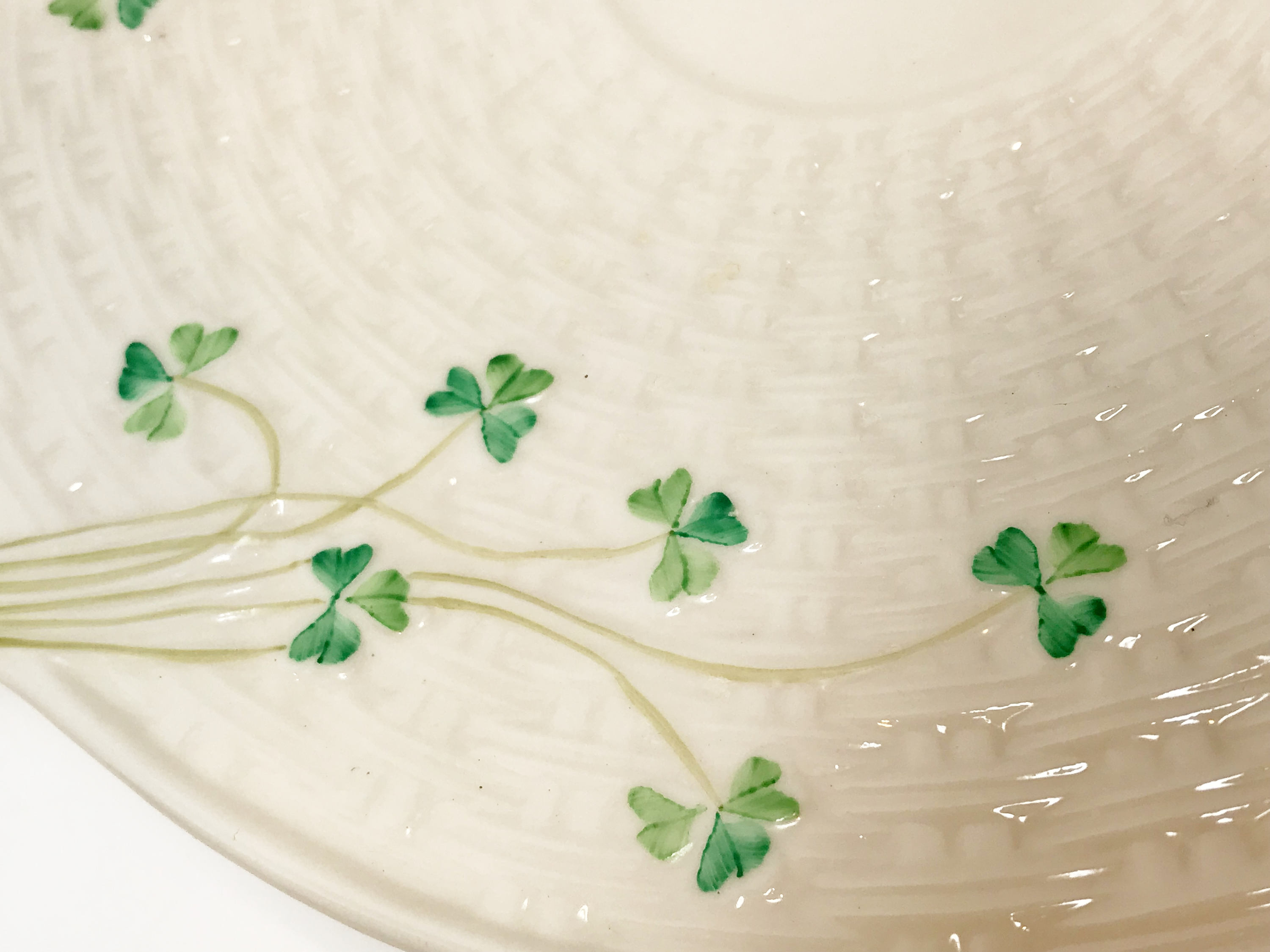 Shamrock Ware Cake Plate, Black Mark Belleek, Shamrock Tea Ware Bread ...