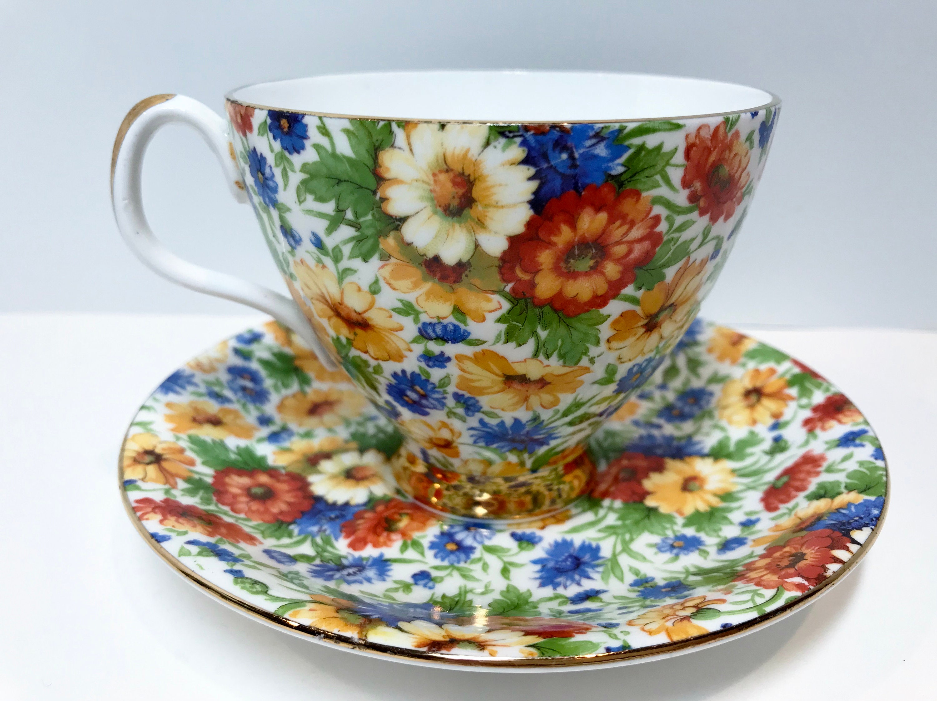 Imperial Tea Cup and Saucer, Floral Tea Cup, English Bone China Cups ...