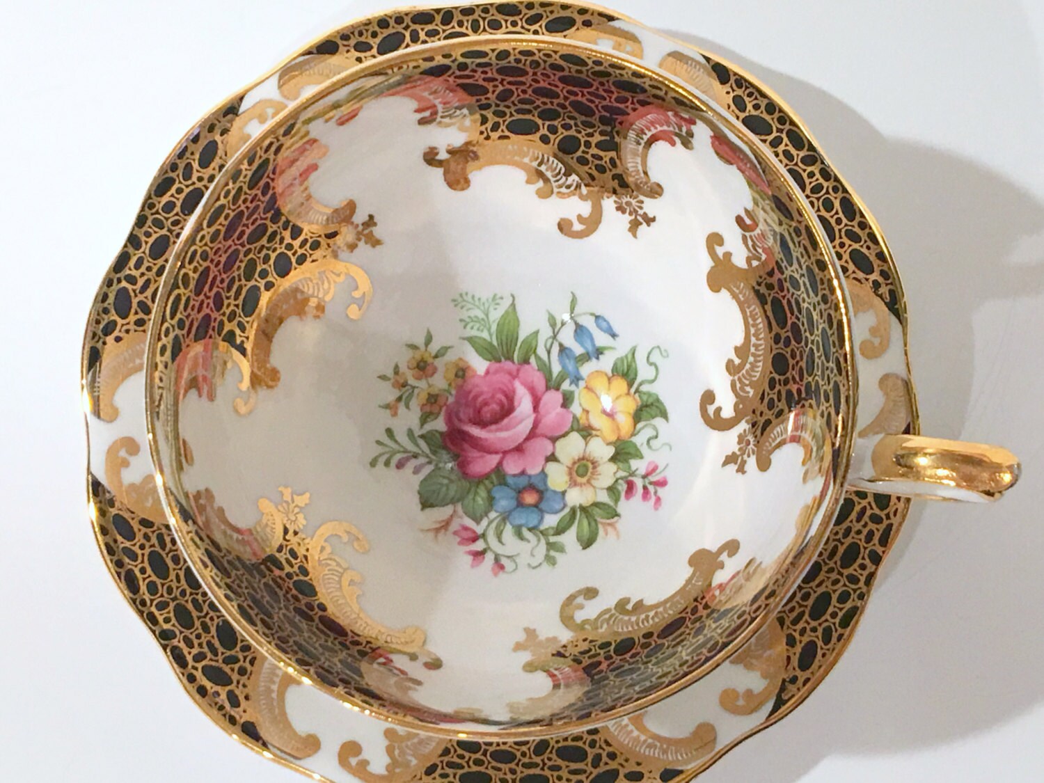 Royal Standard Tea Cup and Saucer, Black Gold Cups, Vintage Tea Cups ...