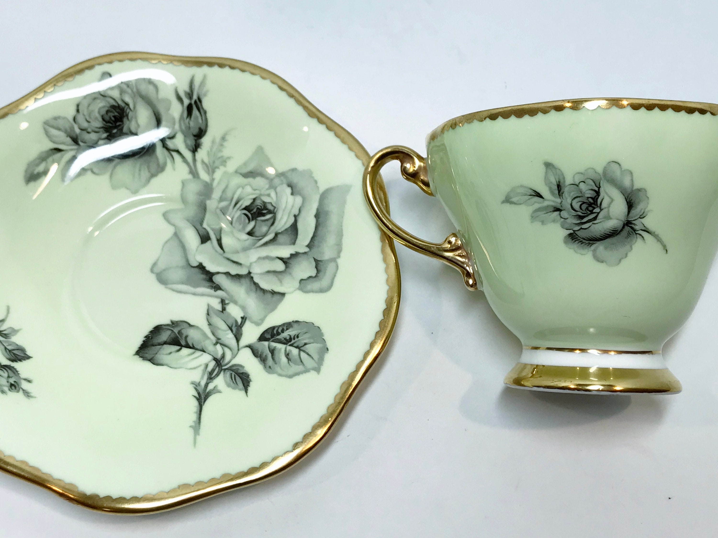 EB Foley Teacup and Saucer, E B Foley Teacups and Saucers, Green ...