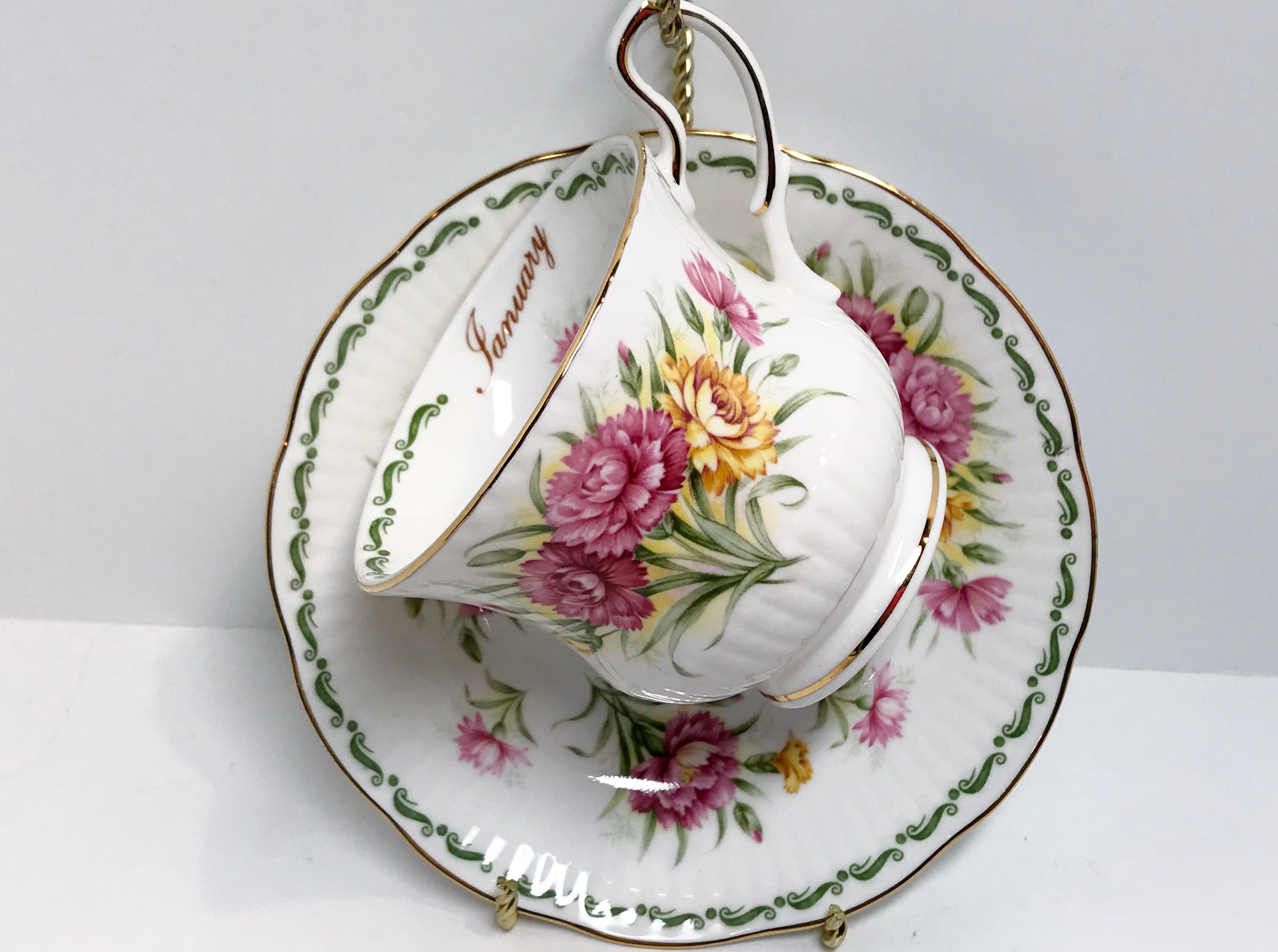 January Birthday Queens Tea Cup and Saucer, Carnation Tea Cup, Antique ...