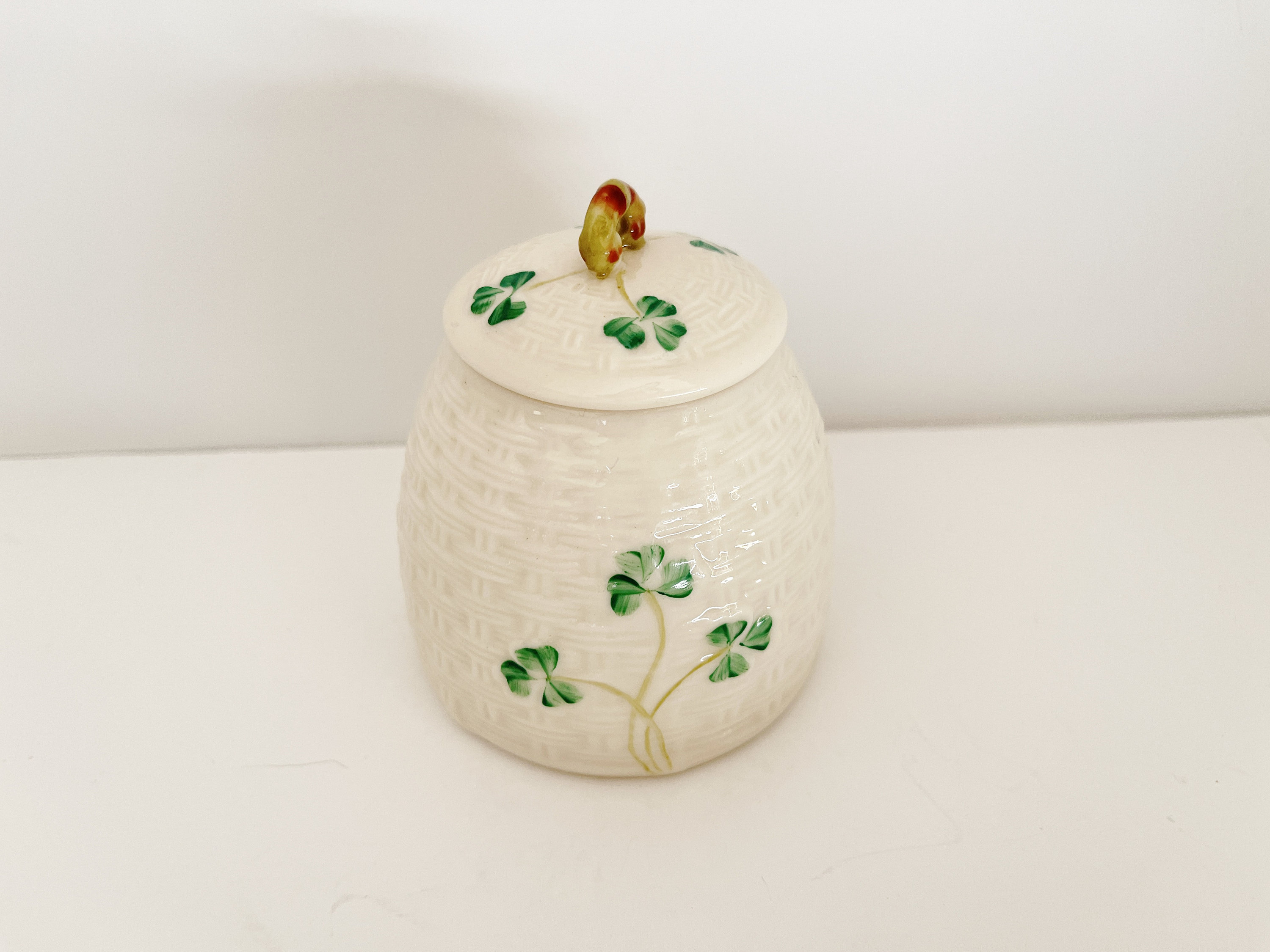 Belleek Jar, Shamrock Jar, Belleek Basketweave, Shamrock Container ...