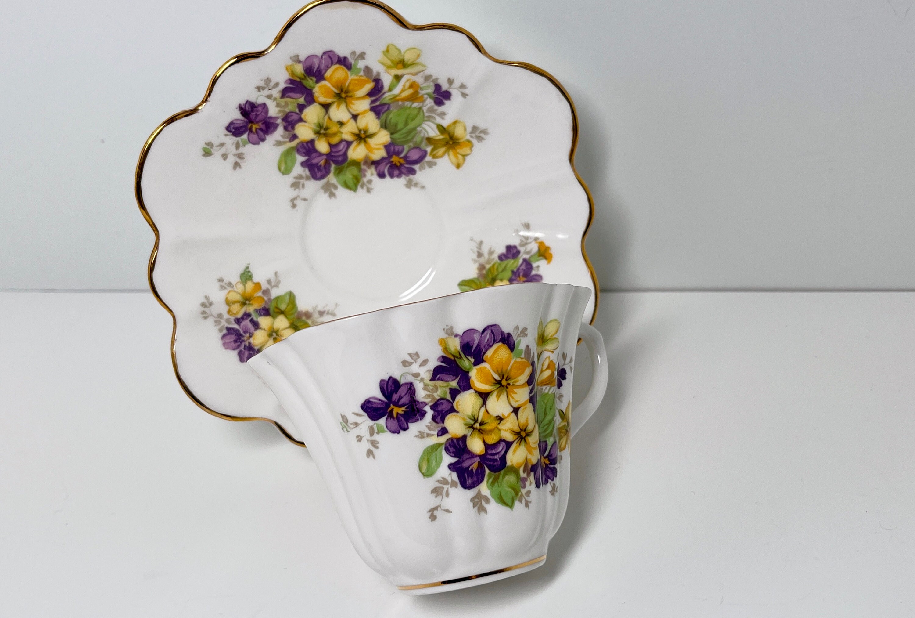 Crown Tea Cup and Saucer, Floral Tea Cups, English Bone China Cups ...