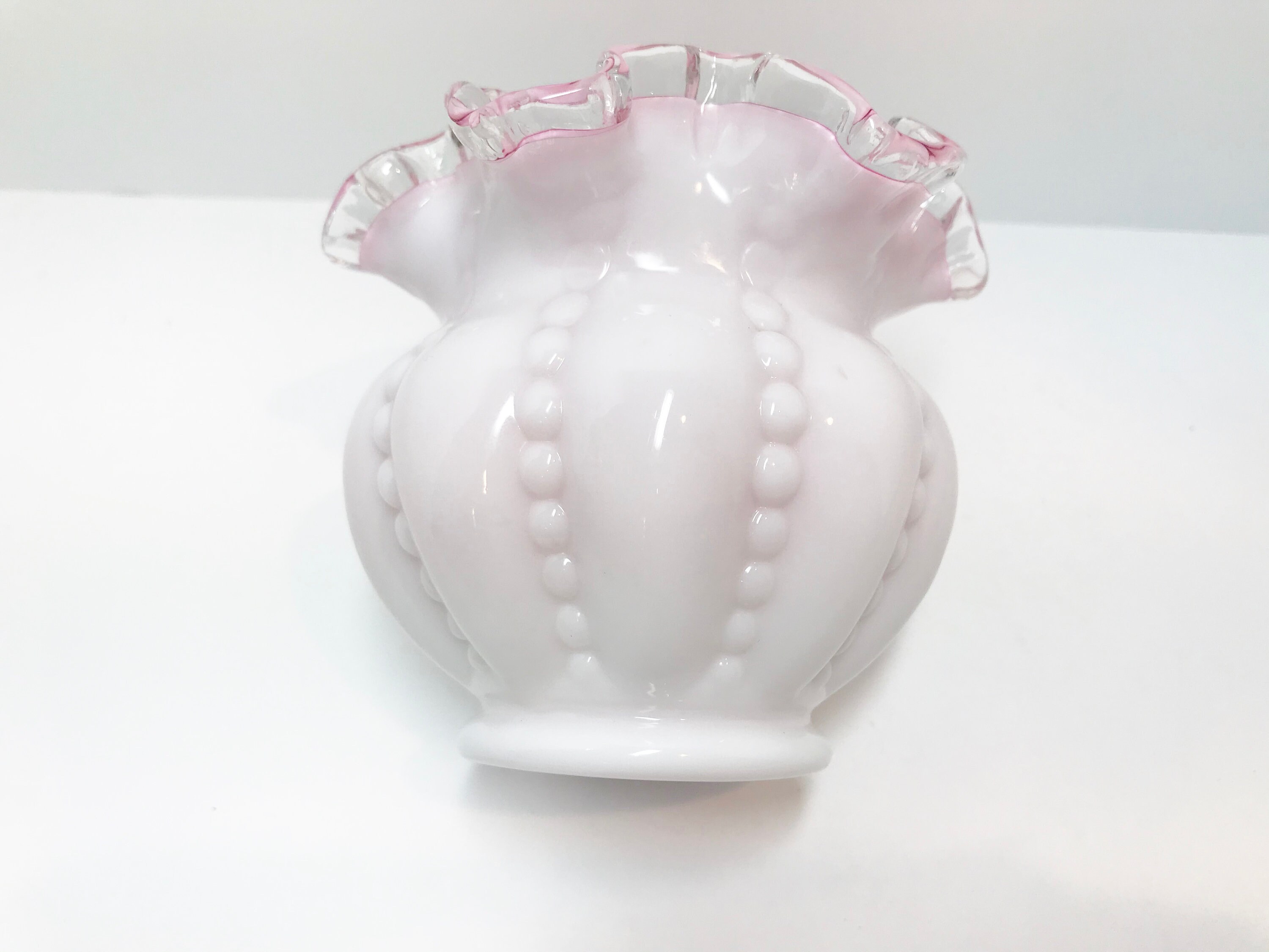 Gorgeous Pink Fenton Vase, White Pink Ruffled Vase, Fenton Silvercrest ...