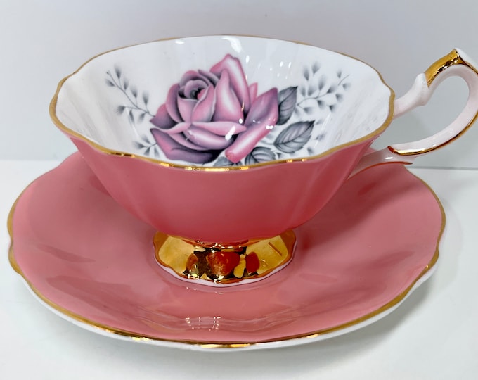 Queen Anne Tea Cup and Saucer Pink Rose Teacup Vintage Teacup Antique ...