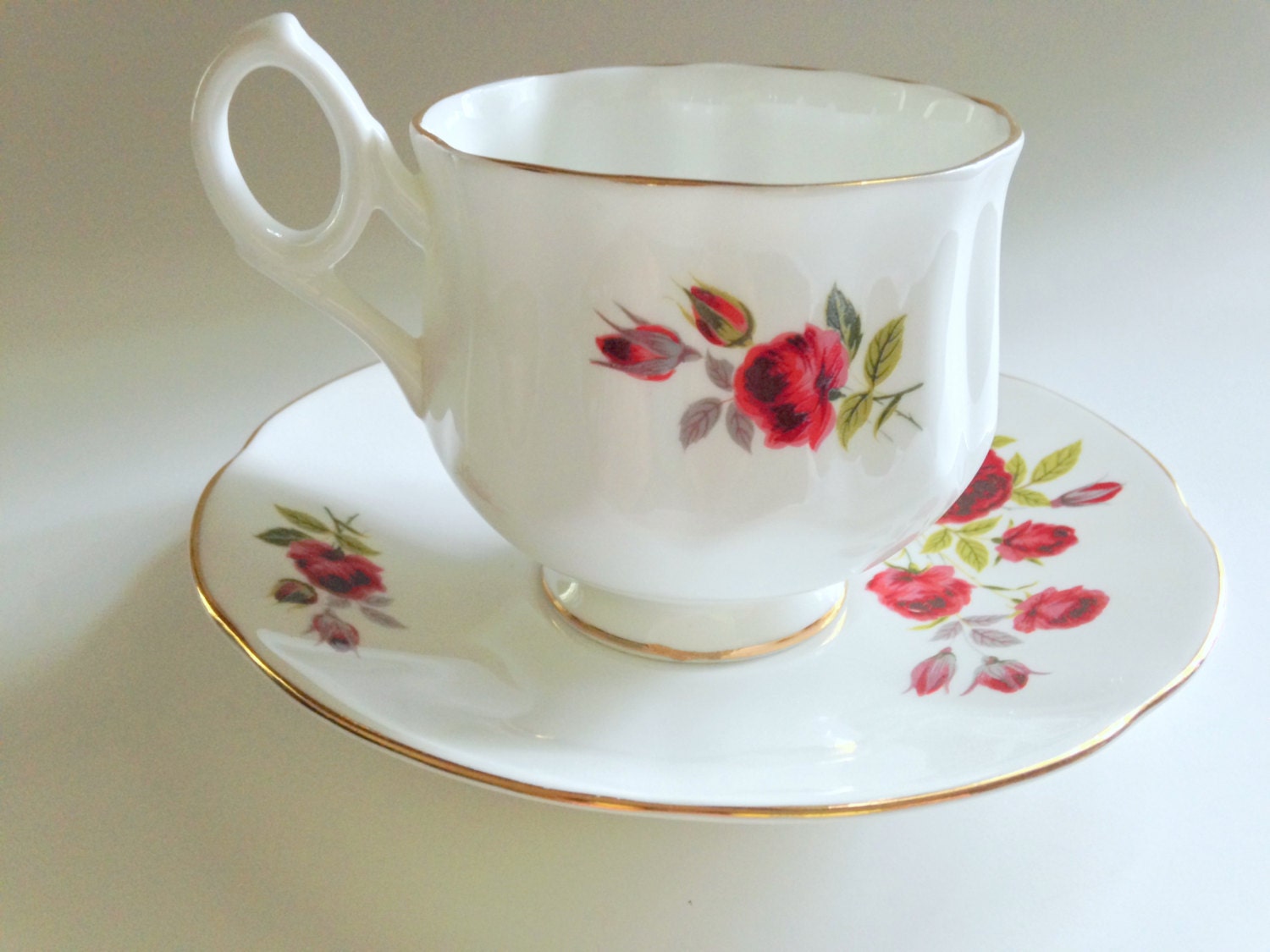 Stems of Hand Painted Roses Tea Cup and Saucer, Royal Dover Tea Cups ...