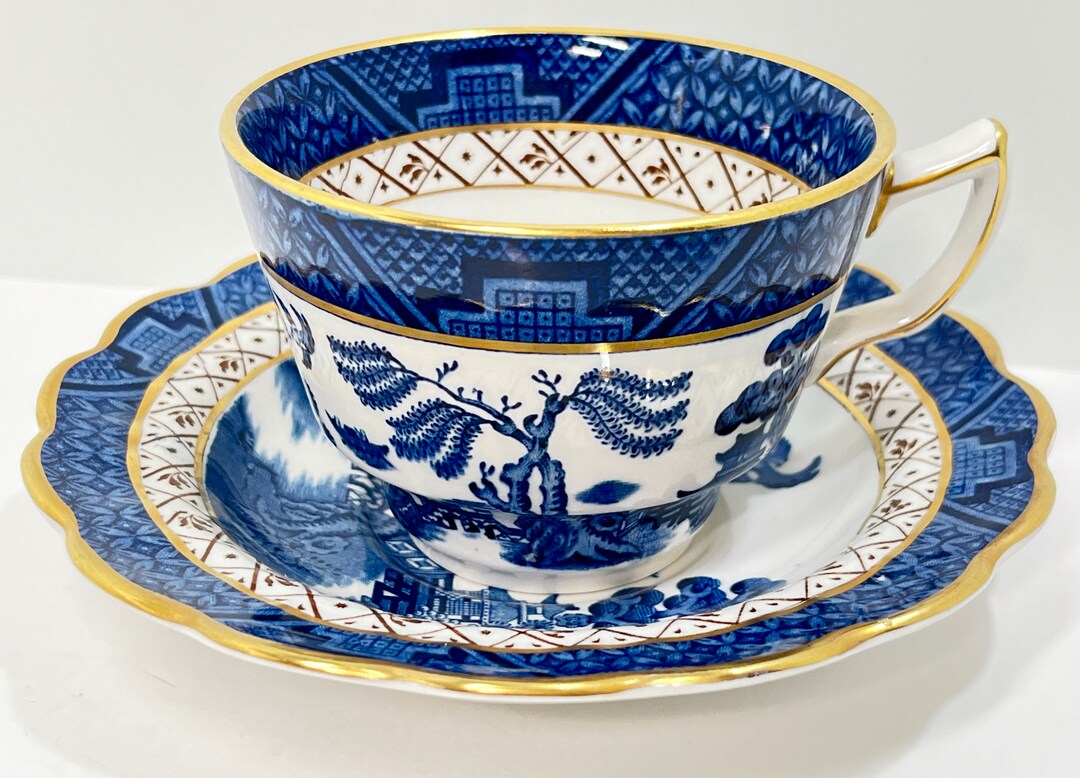 Booths Tea Cup and Saucer , Real Old Willow Pattern Gold Trim , Blue ...