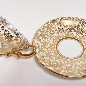 Stanley Tea Cup and Saucer, Gold Tea Cup, Yellow Blue Gold Teacup ...