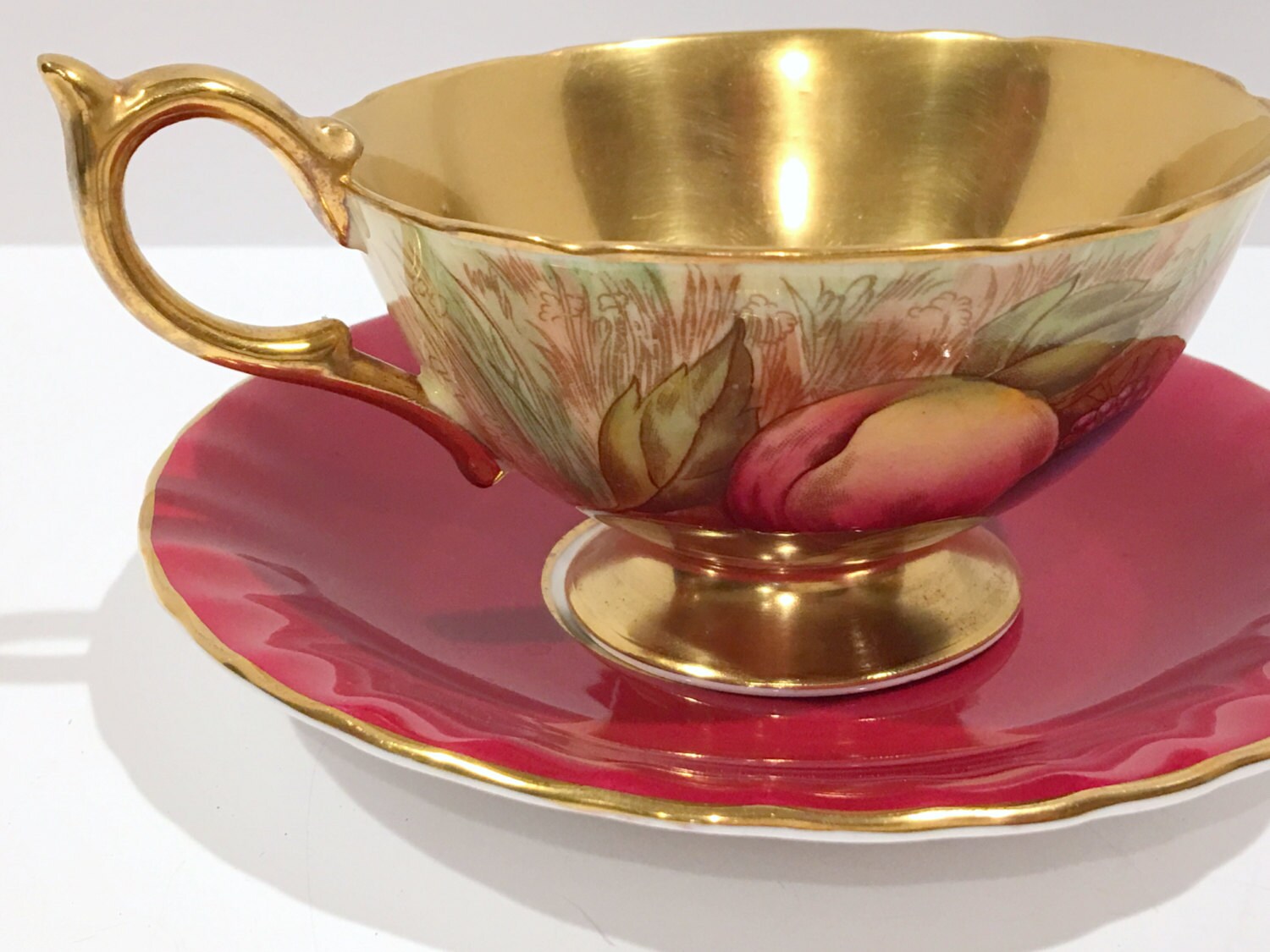 Reserved for D, Rich Red Aynsley Tea Cup and Saucer, Signed Oban Tea ...