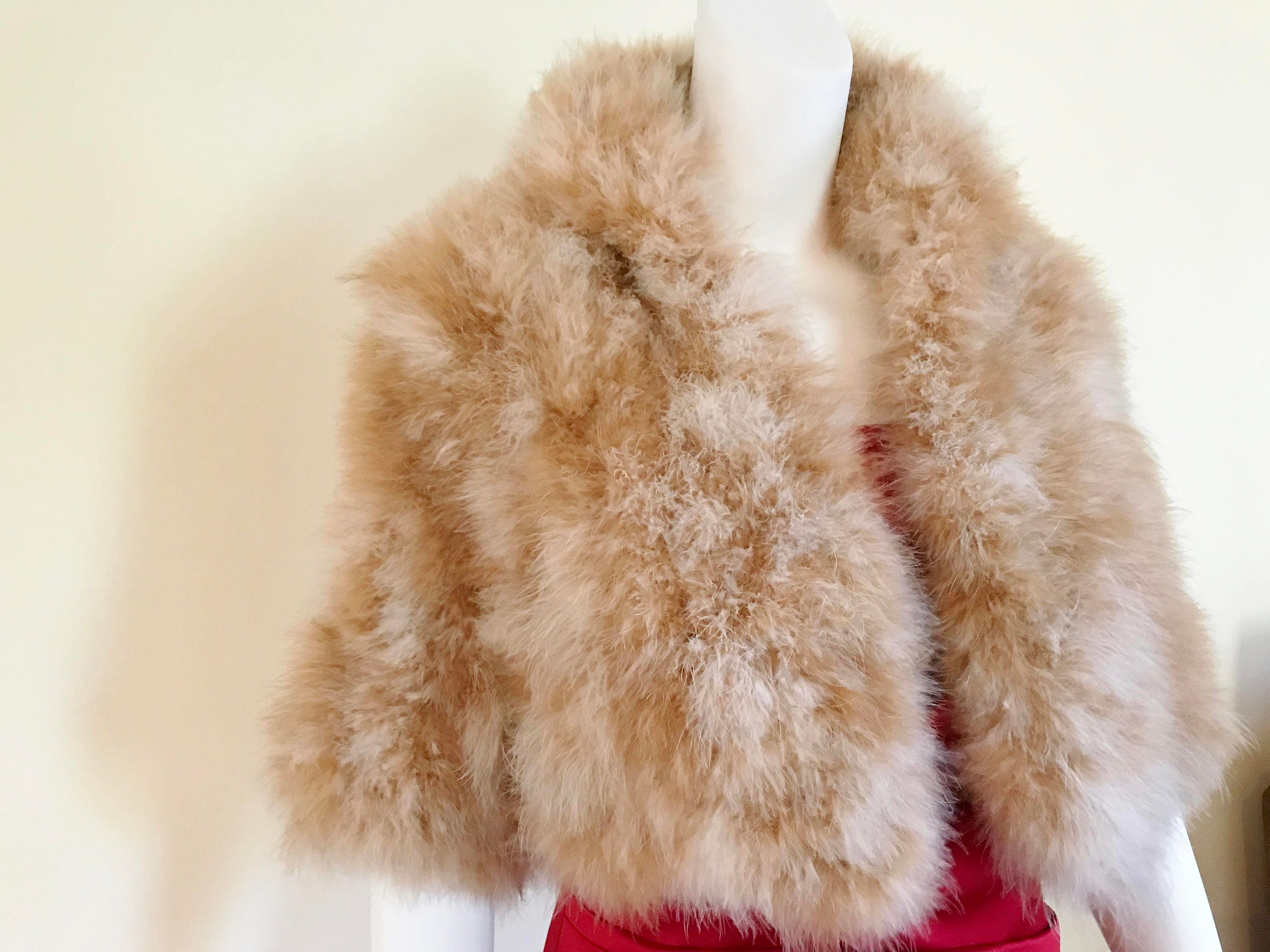 Feather Jacket, Light Brown Stole, Real Feather Stole, Winter Wedding ...