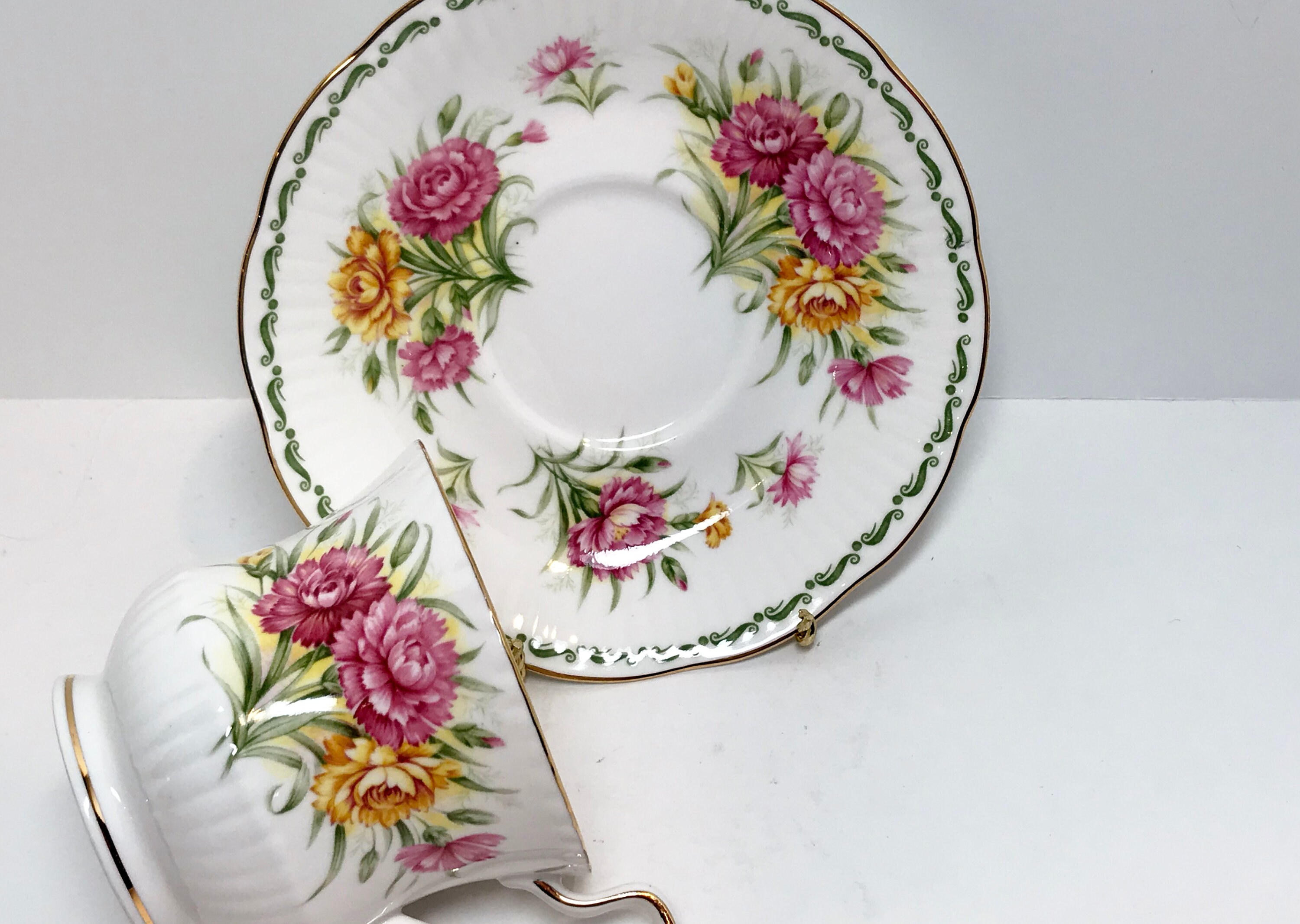 January Birthday Queens Tea Cup and Saucer, Carnation Tea Cup, Antique ...