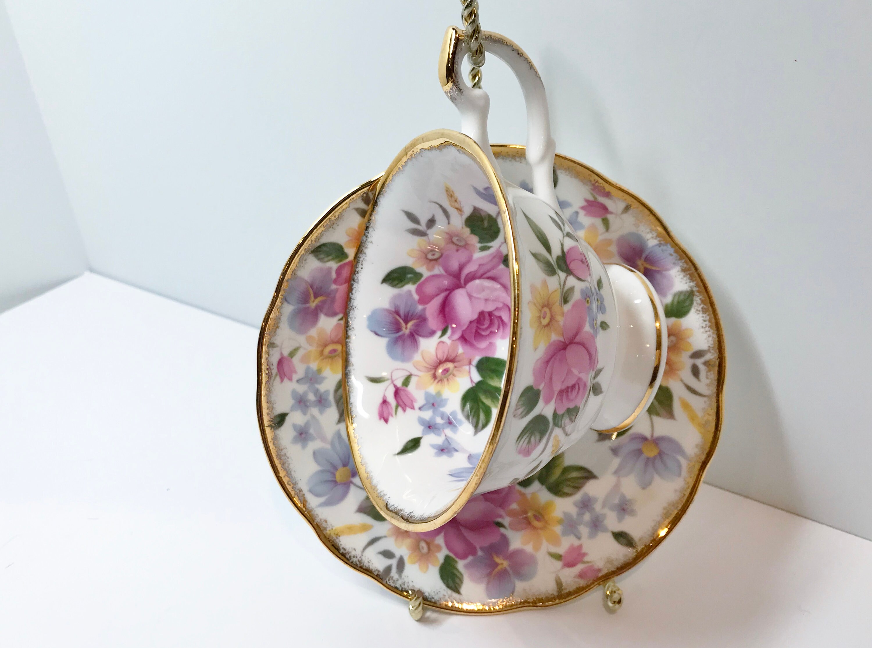 Crown Tea Cup and Saucer, English Bone China Cups, Floral Teacups ...