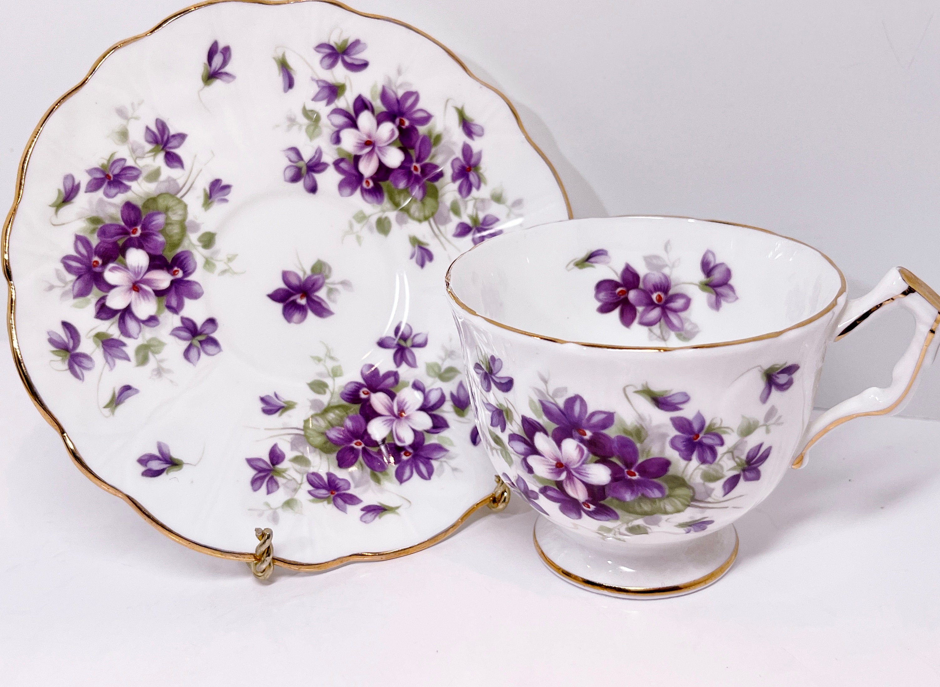 Aynsley Teacup and Saucer , Violet Tea Cups , English Bone Aynsley Teacup and Saucer , Violet Tea Cups , English Bone
