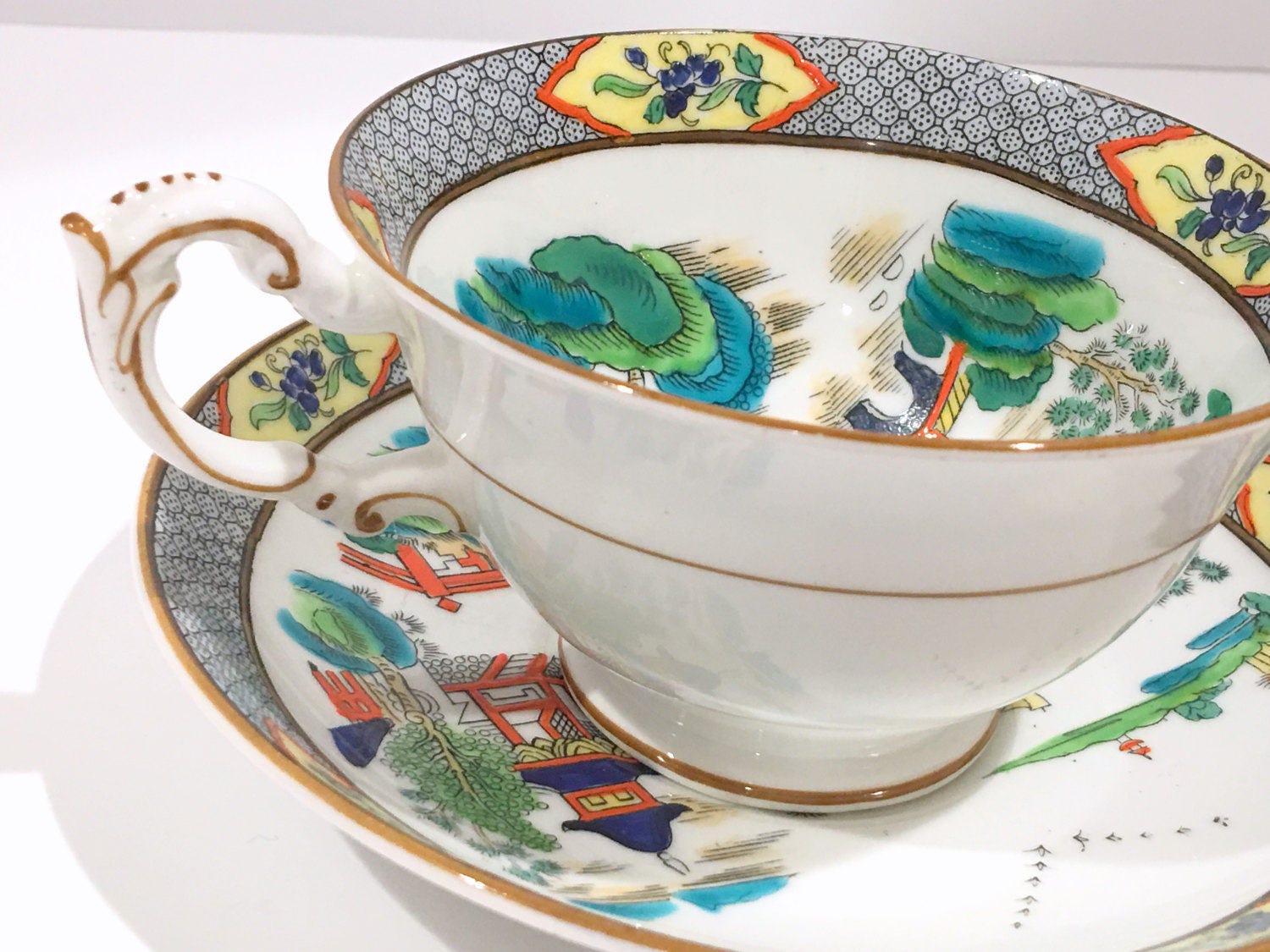 Paragon Tea Cup and Saucer, Hand Painted Cup, Willow Ware Pattern, Tea ...