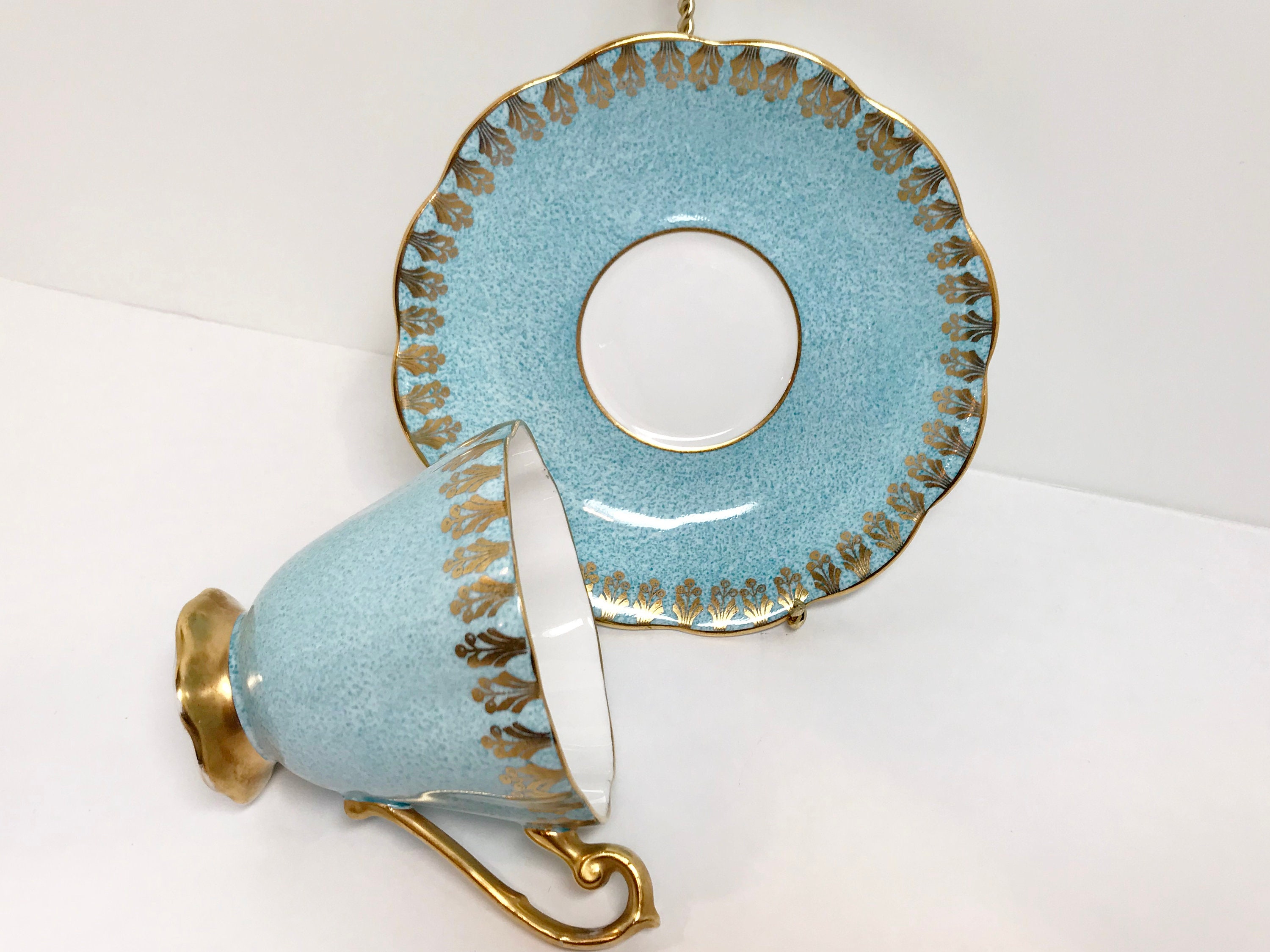 Royal Standard Tea Cup and Saucer, Aqua Gold Cups, Antique Teacups ...
