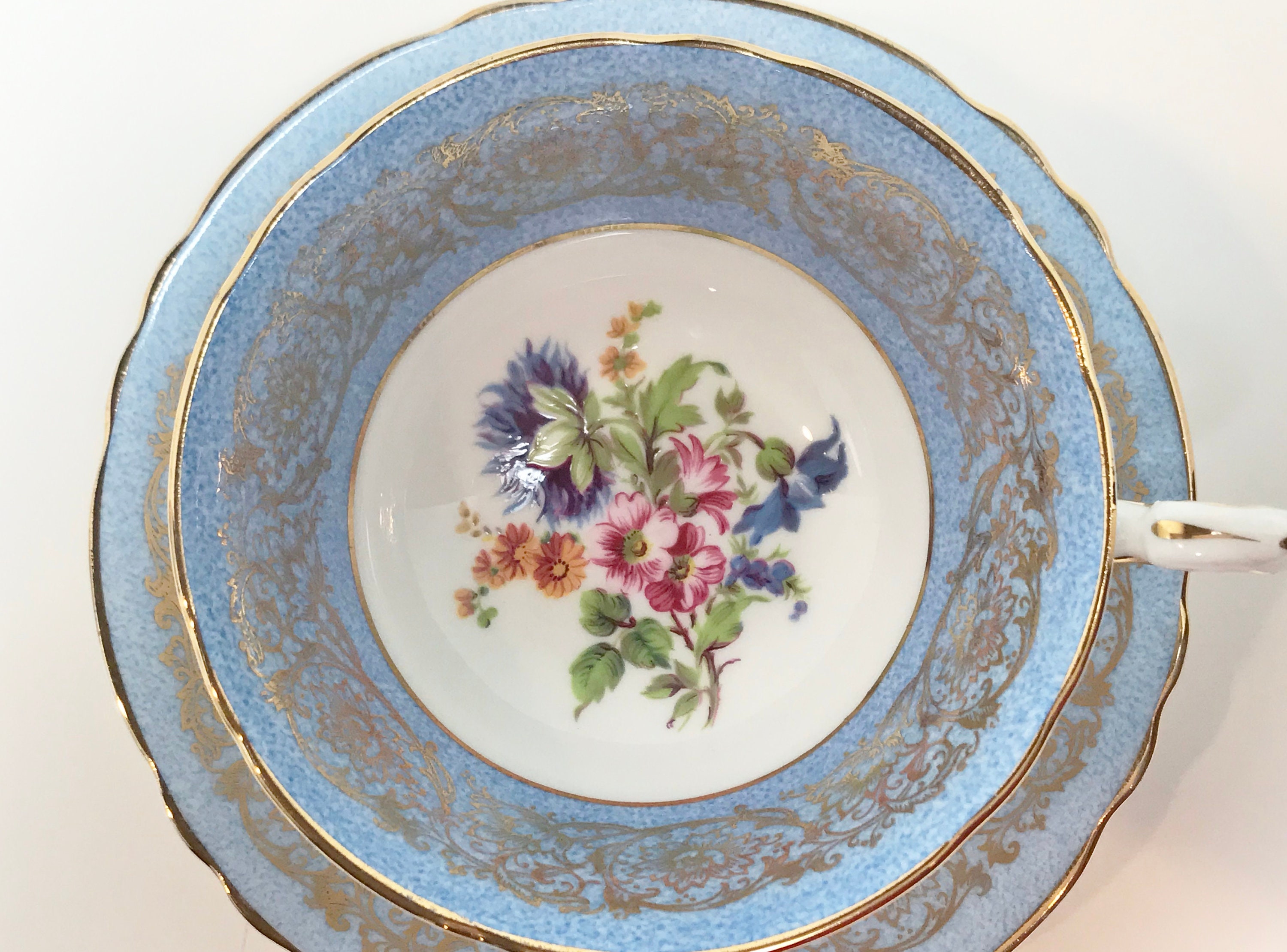 Blue Gold Paragon Teacup and Saucer, Floral Paragon, Vintage Teacups ...