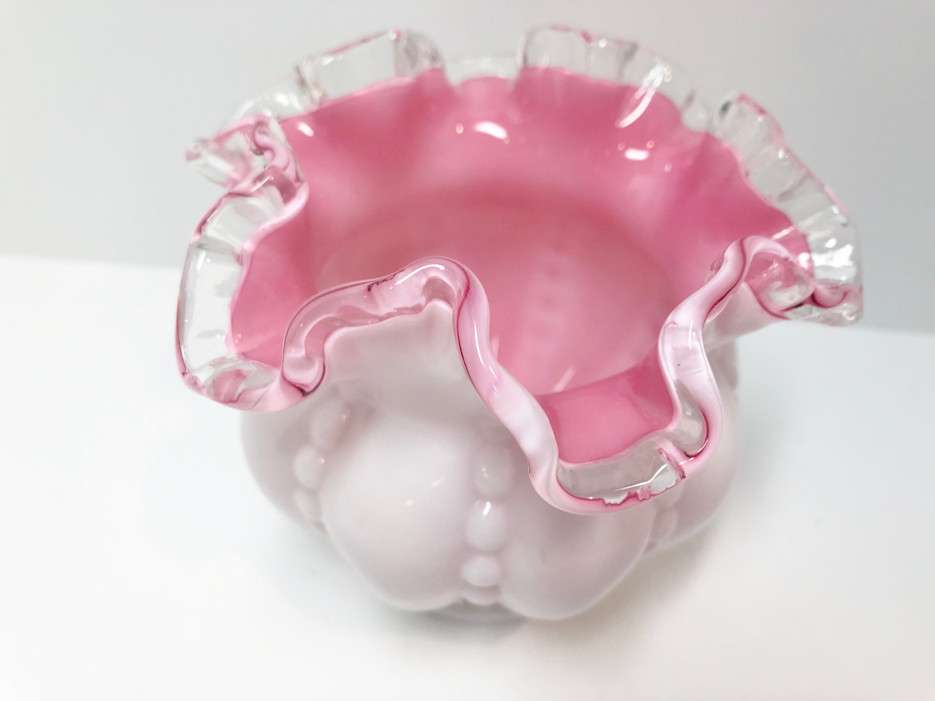 Gorgeous Pink Fenton Vase, White Pink Ruffled Vase, Fenton Silvercrest ...