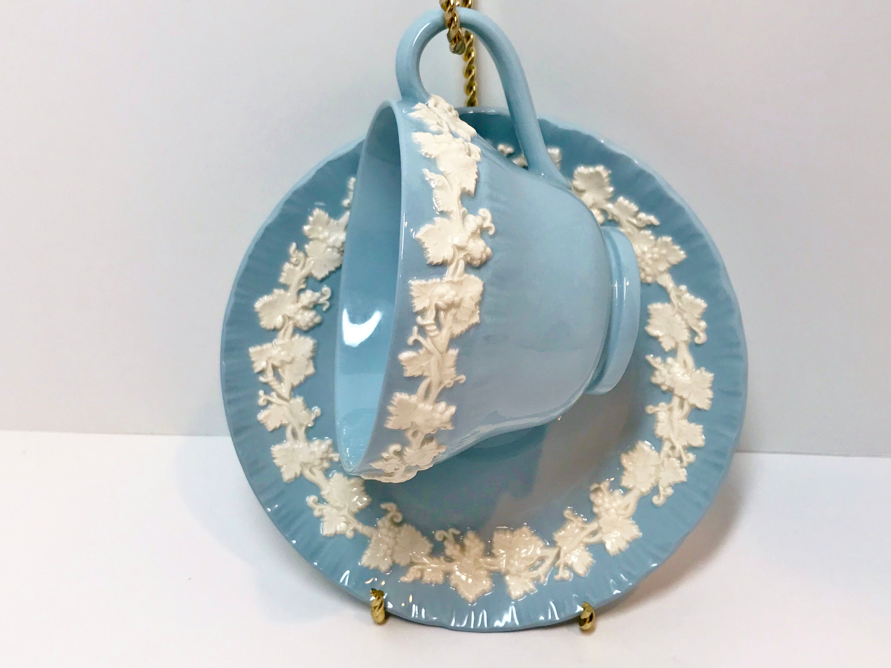 Wedgwood Tea Cup and Saucer, Queensware Tea Cup, Vintage Tea Cups, Blue ...