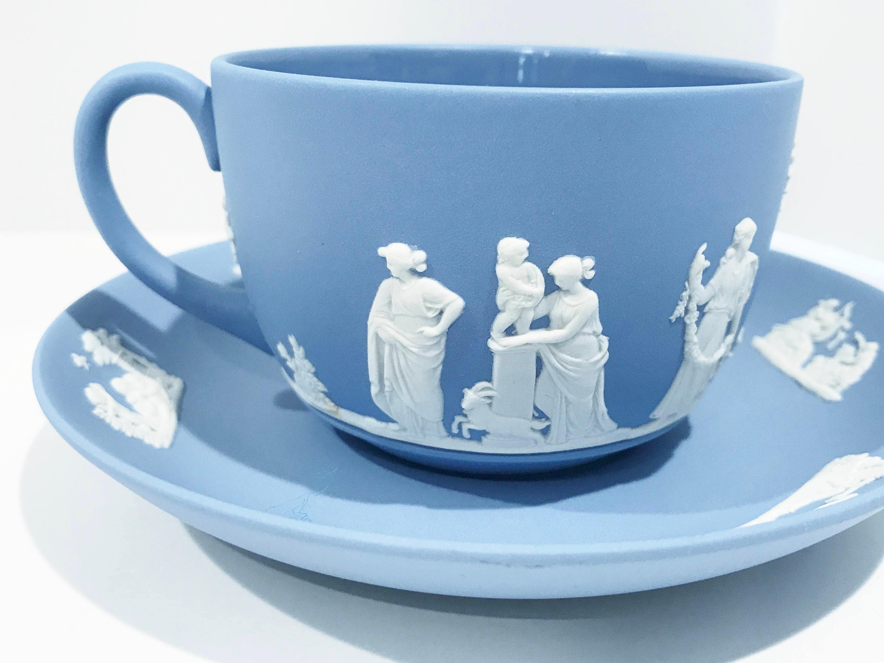 Wedgwood Tea Cup and Saucer, Jasperware Tea Cup, Vintage Tea Cups, Blue ...