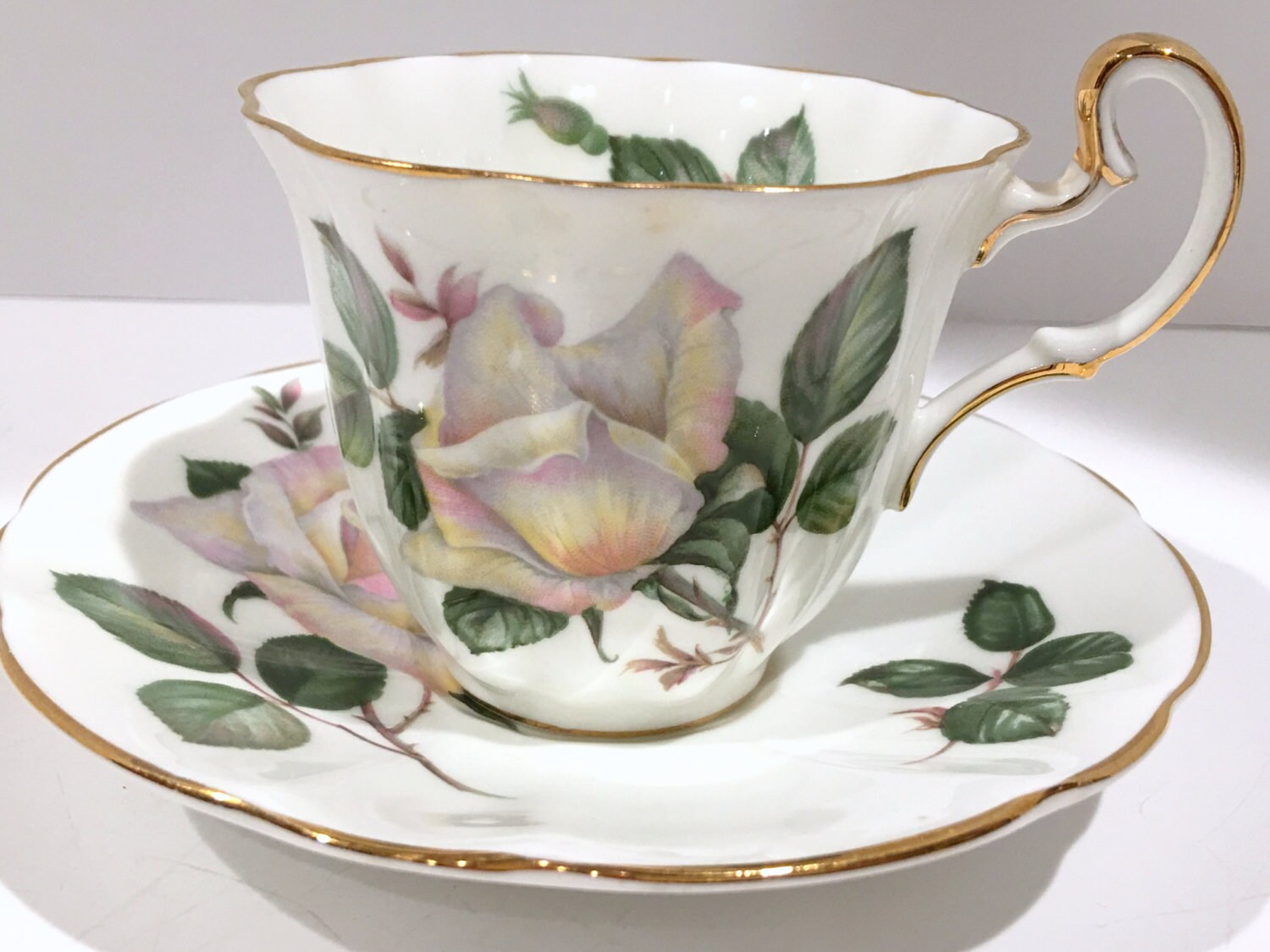 Adderley Tea Cup and Saucer, Pour Toi Pattern, Antique Tea Cups, White ...