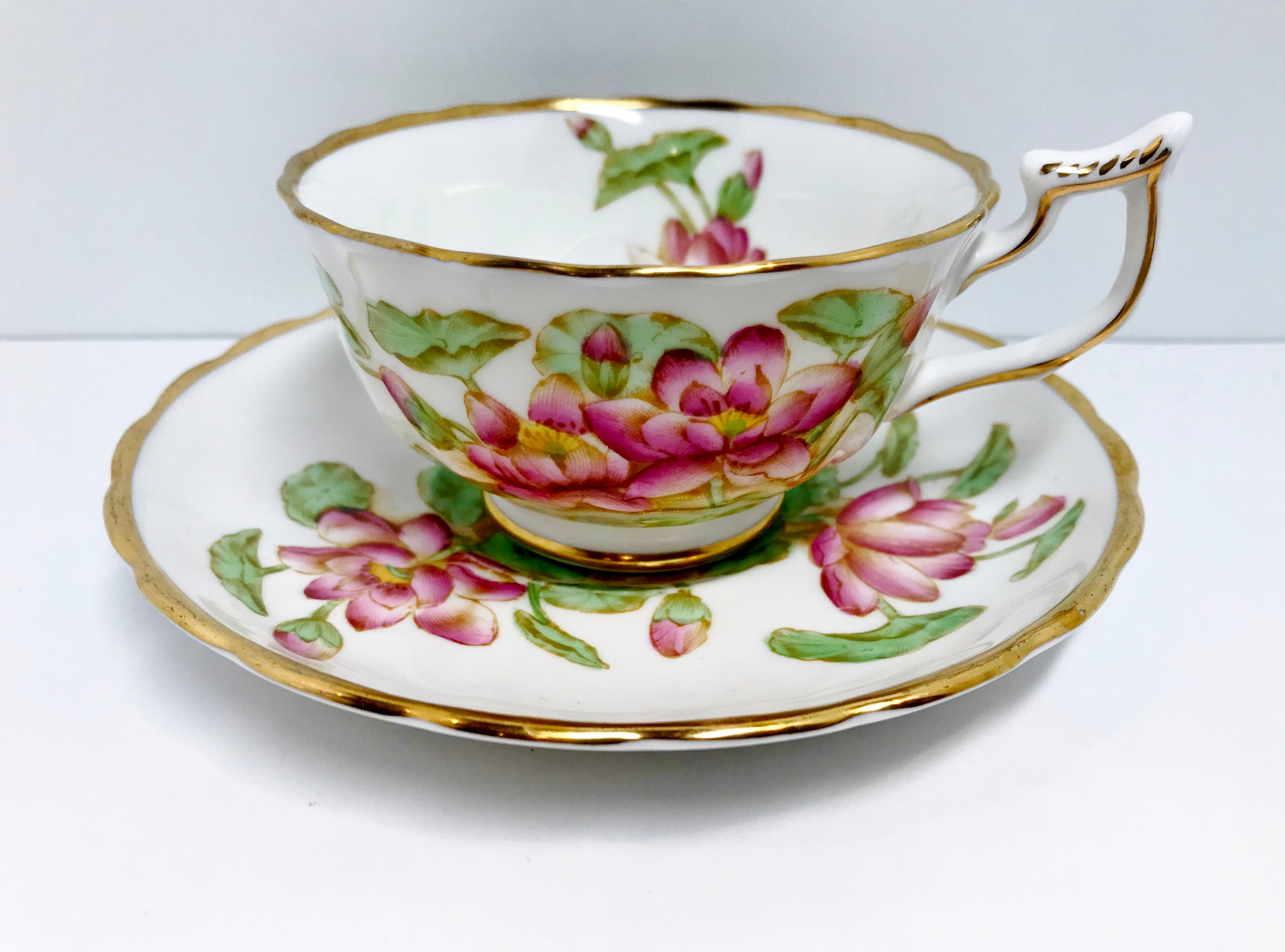 Hand Painted Royal Chelsea Tea Cup and Saucer, Water Lily Teacup ...