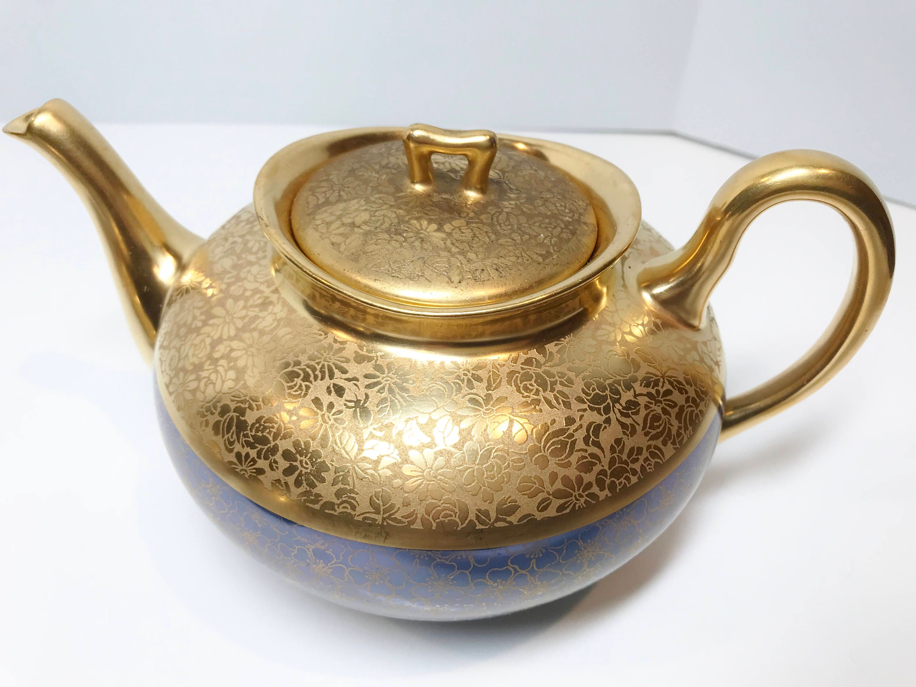 Pickard Teapot, Pickard Tea Set, Gold Blue Teapot, Creamer Sugar Teapot ...