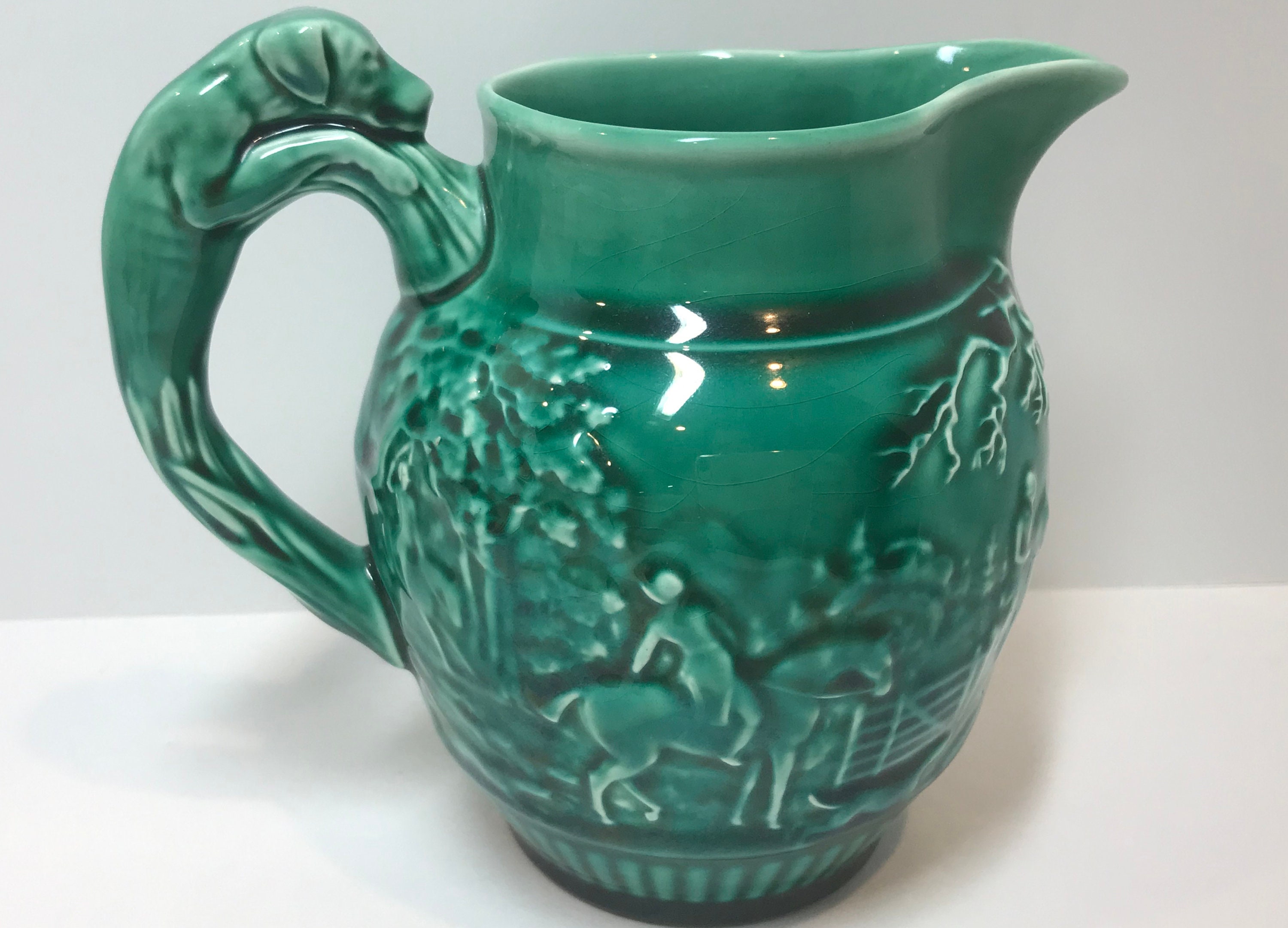 Wedgwood Pitcher, Green Wedgwood Hound Handle Pitcher, Wedgwood of ...