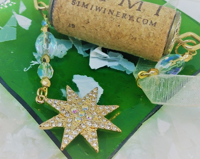 Wine Cork Star Ornament, Sun Catcher Hanging, Wine Cork Mobile, Gold ...