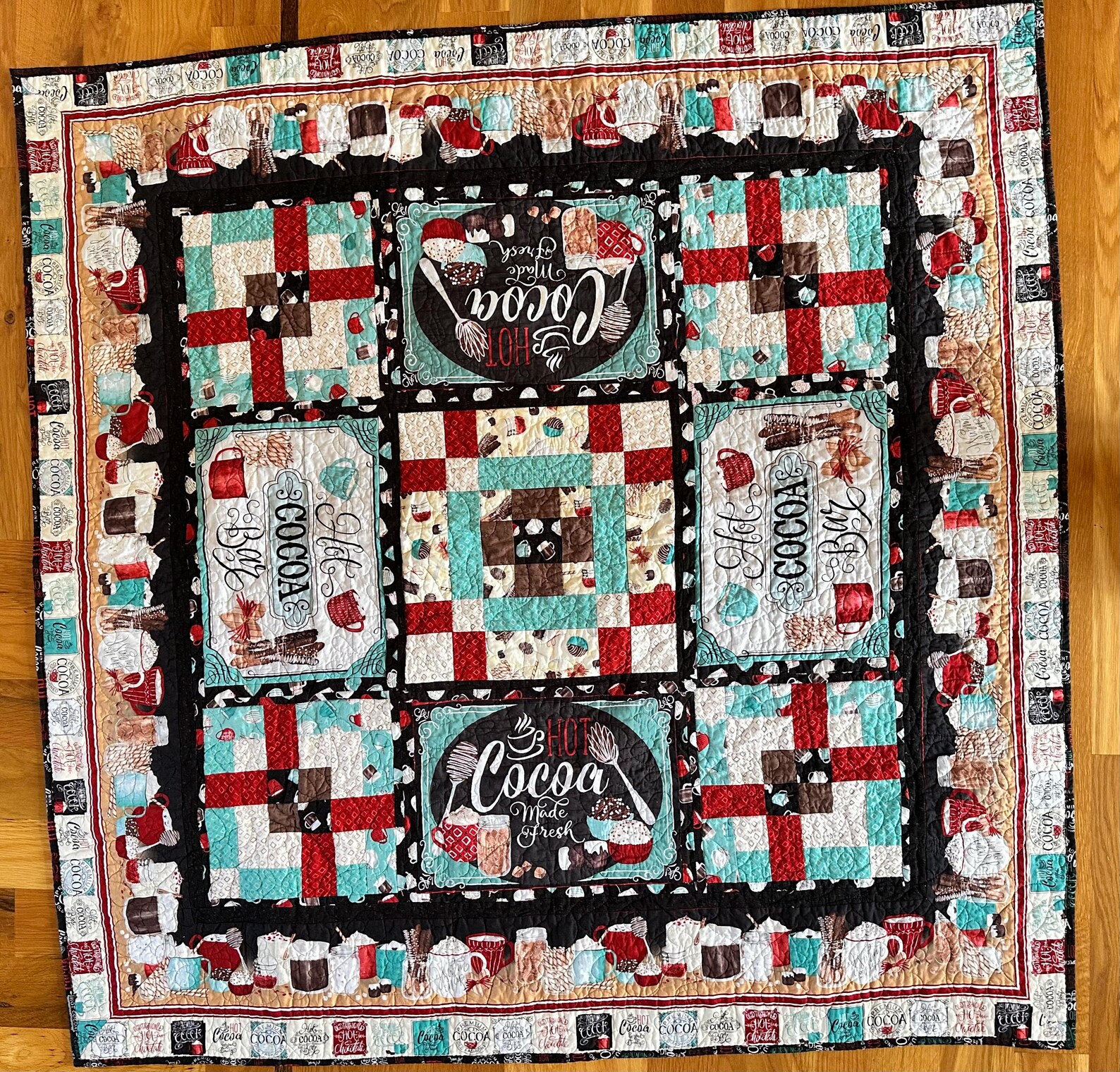 I Love Hot Cocoa" Handmade Throw Quilt - Cozy 57x57" Winter Blanket ...