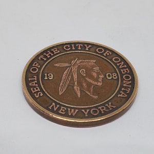 1908 Oneonta New York Seal of the City Token Pendant With Chain Coin ...