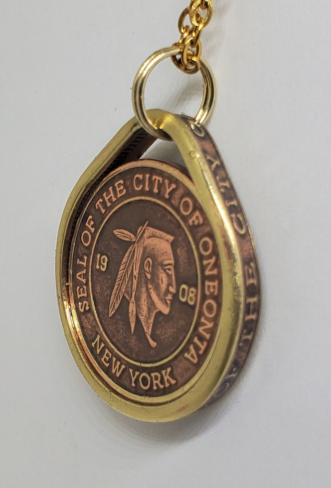 1908 Oneonta New York Seal of the City Token Pendant With Chain Coin ...
