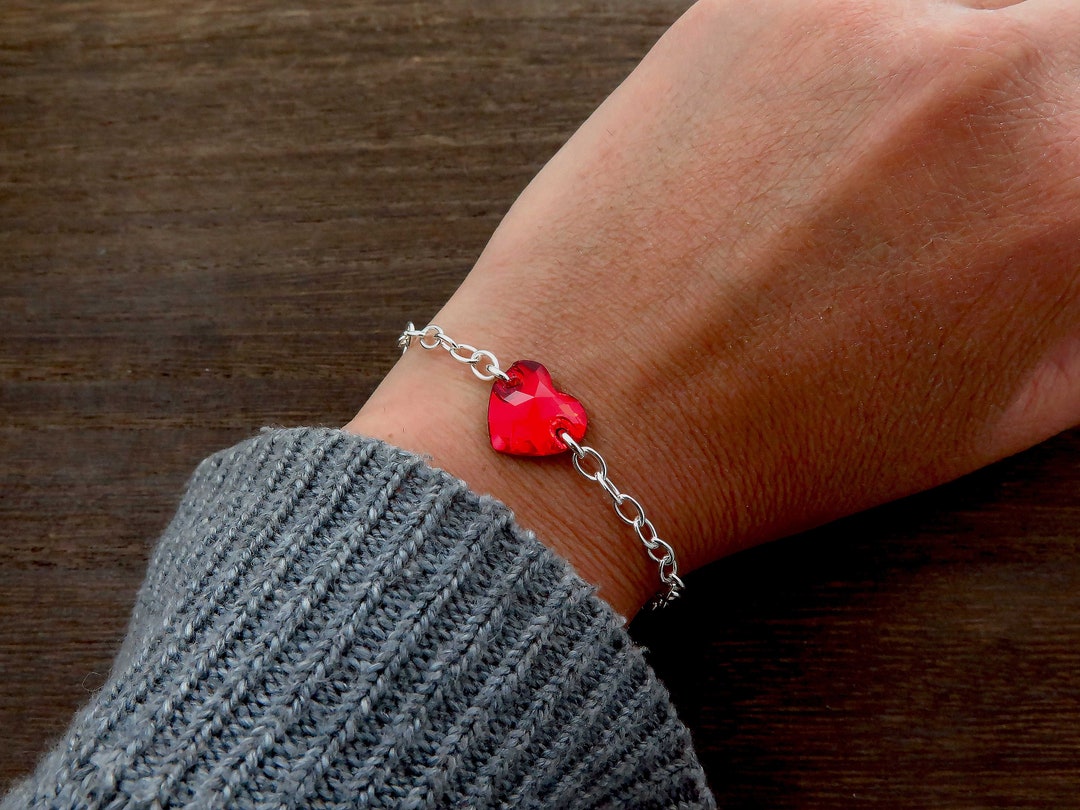 Swarovski Crystal Heart Bracelet on Sterling Silver Chain|dainty ...