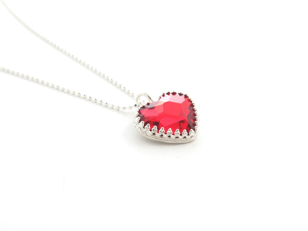 Bright Red Swarovski Crystal Heart Pendant for Her|sterling Silver ...