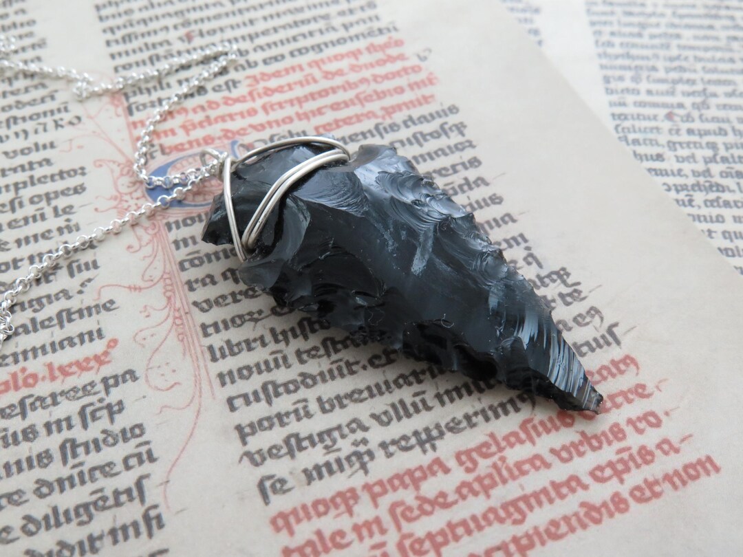 Focal Arrowhead Black Obsidian Pendant on Sterling Silver Wire and ...