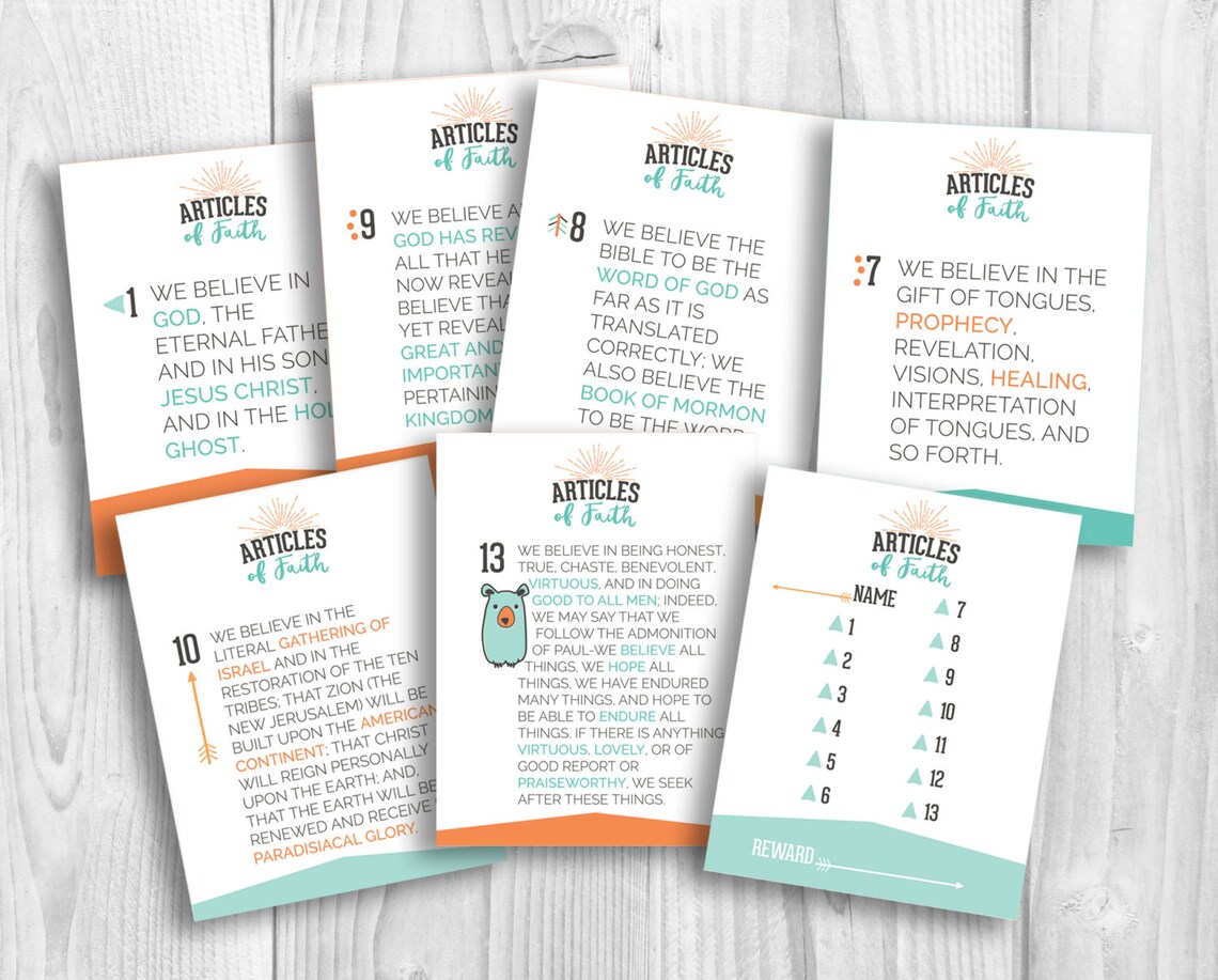 LDS Articles of Faith Flashcards - Etsy