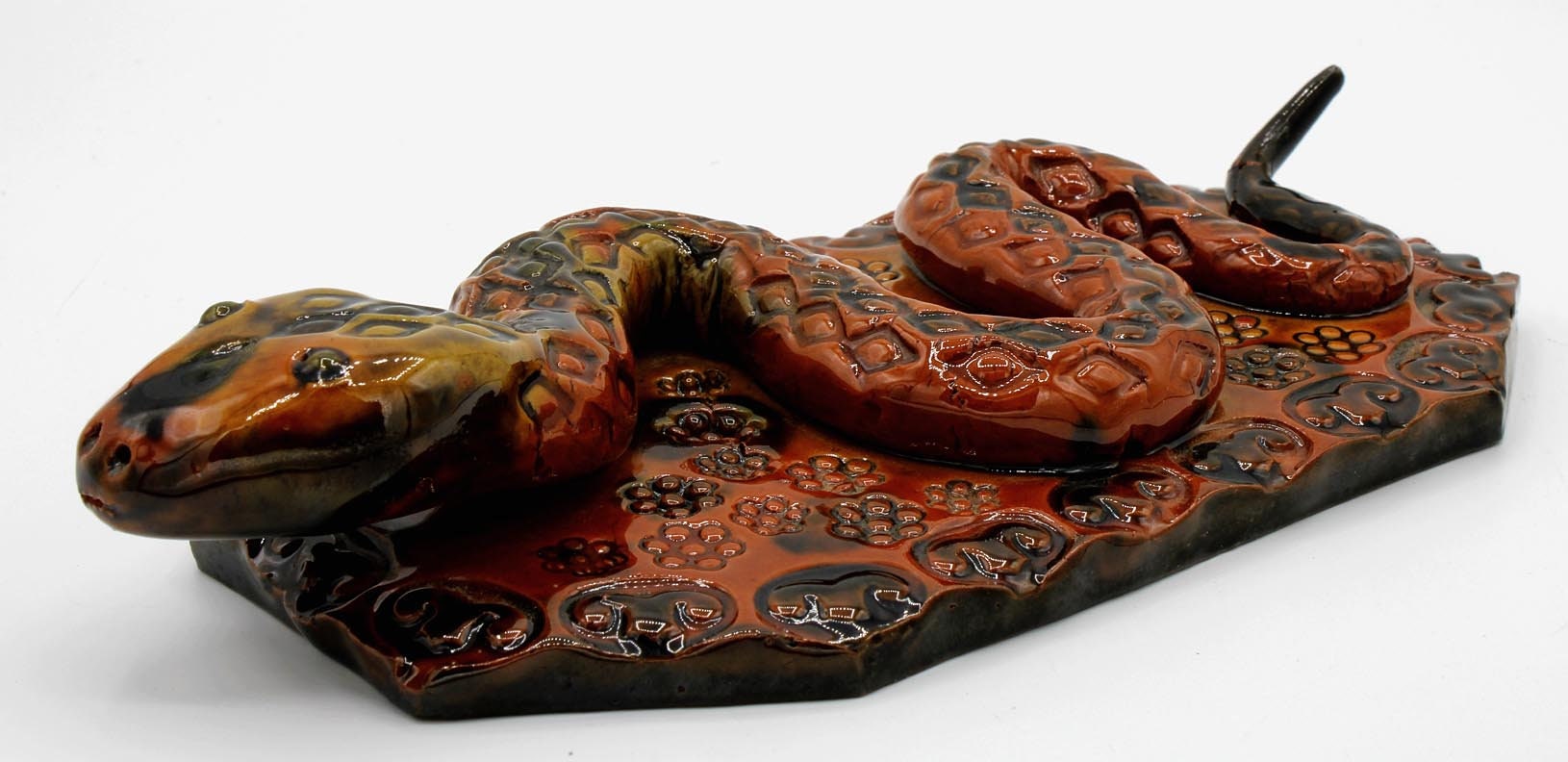 A Redware Pottery Snake With Embossed and Glazed Decoration. Signed ...