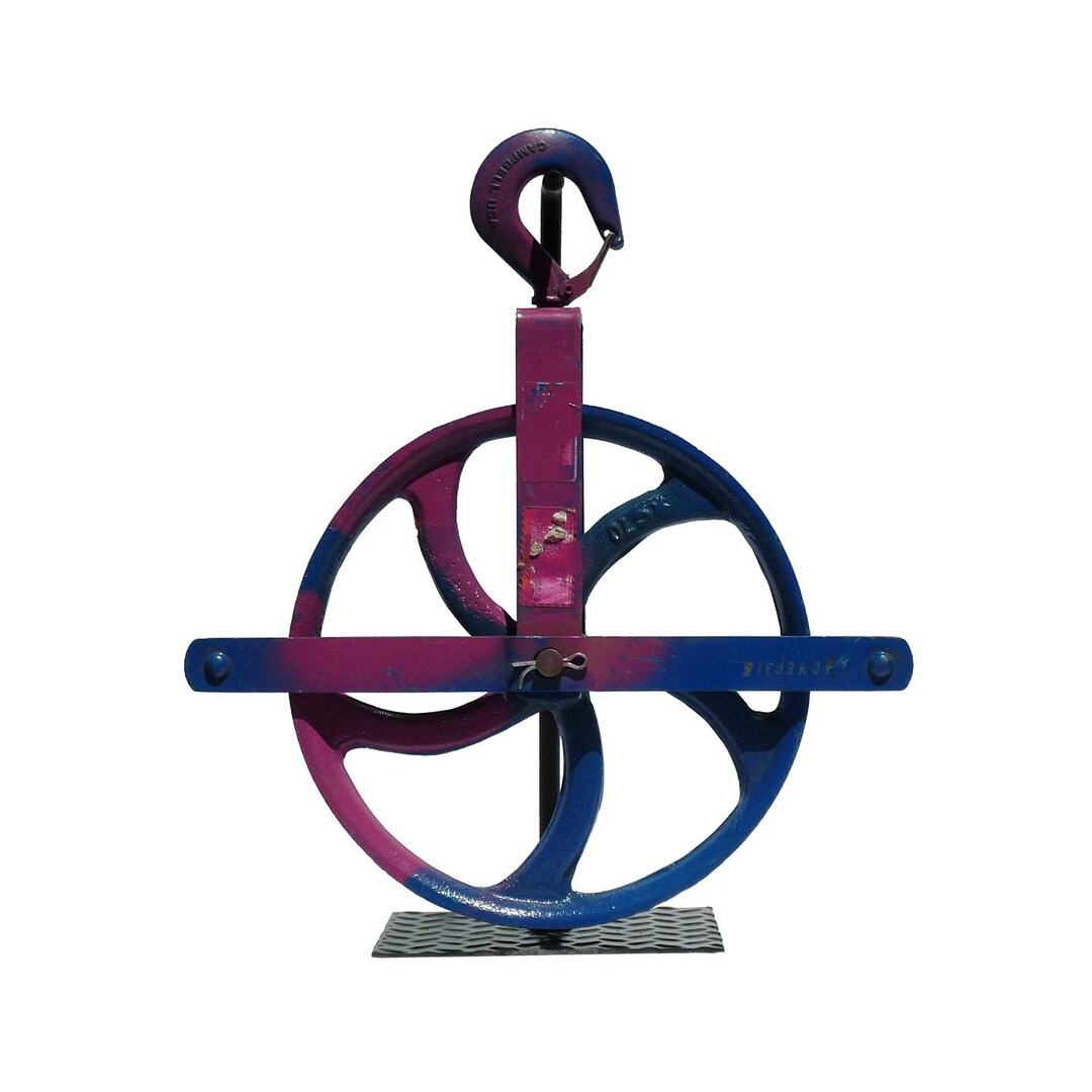 An Unusual Large Industrial Cast Iron Pulley With Bright Blue and Pink ...