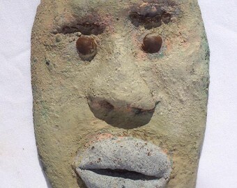 An Unusual Folky Face Made Concrete and Found Objects. Outsider Art by ...